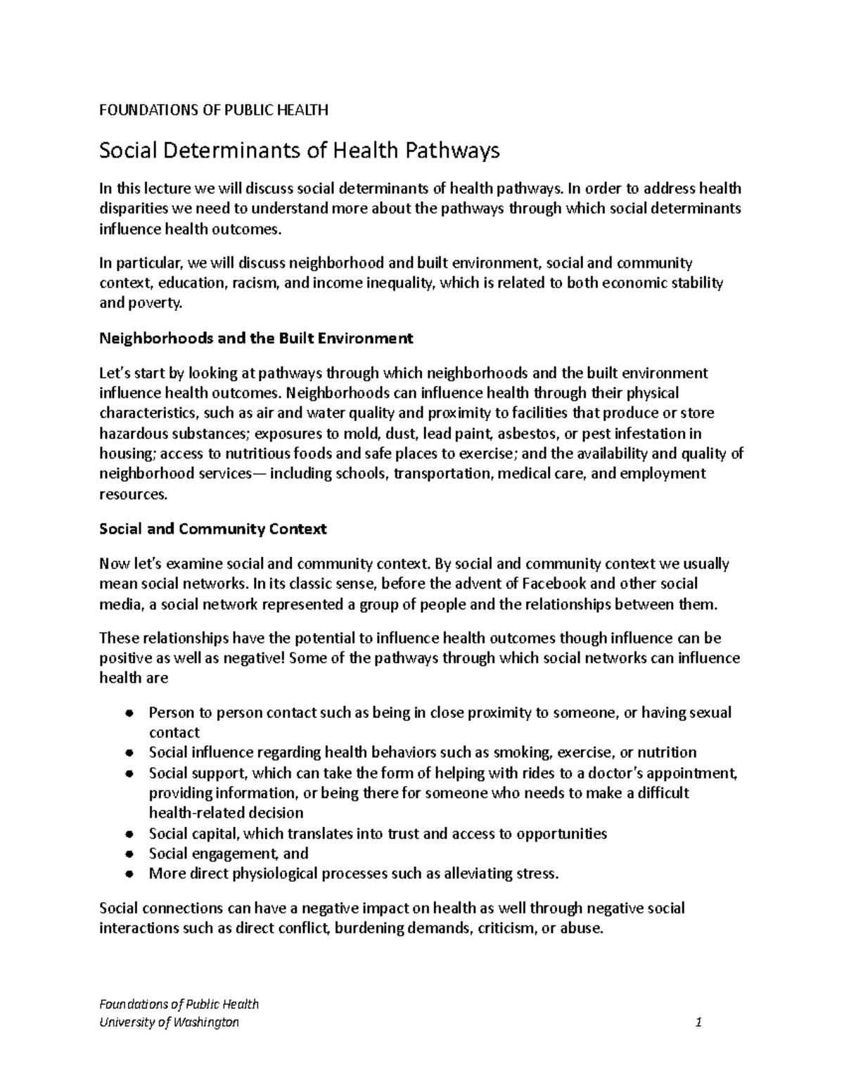 Social Determinants of Health Pathways: Addressing Disparities (PUBH ...