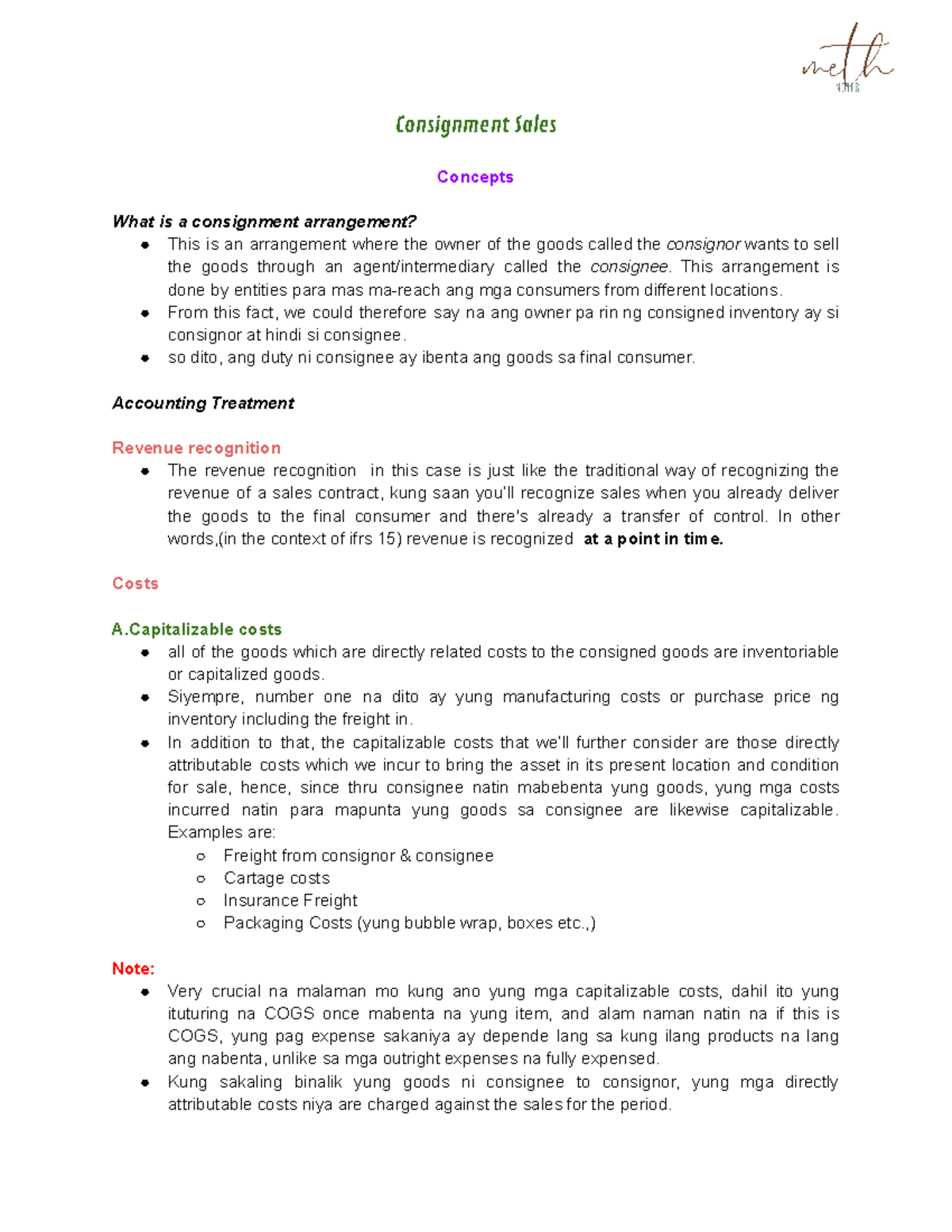 626443431 Consignment Accounting Notes & CPA Quizzer Analysis - Studocu