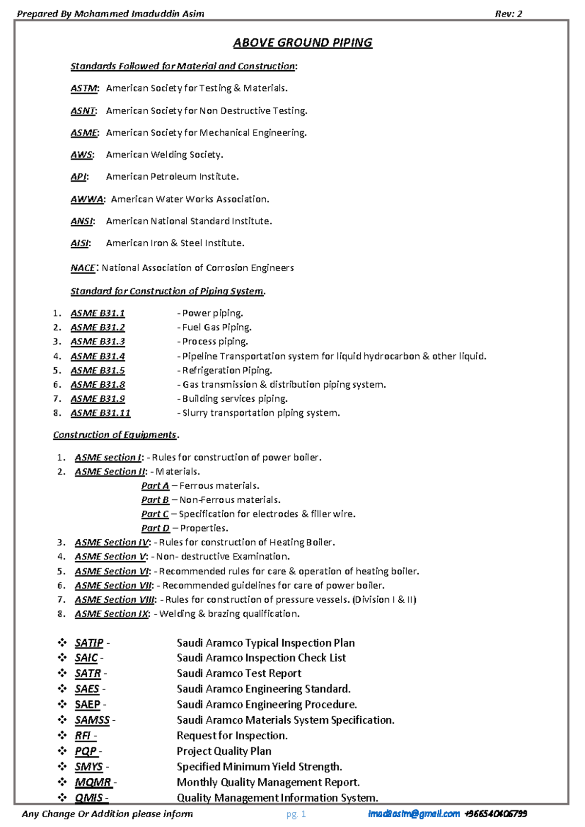 Saudi Aramco Standards for Above Ground Piping Construction - Studocu