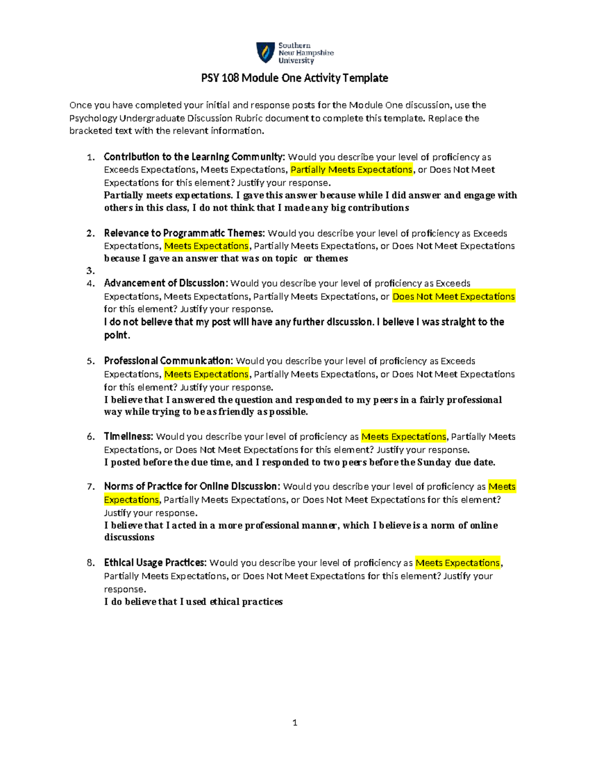 PSY 108 Module 1 Discussion Activity Reflection Template - Studocu
