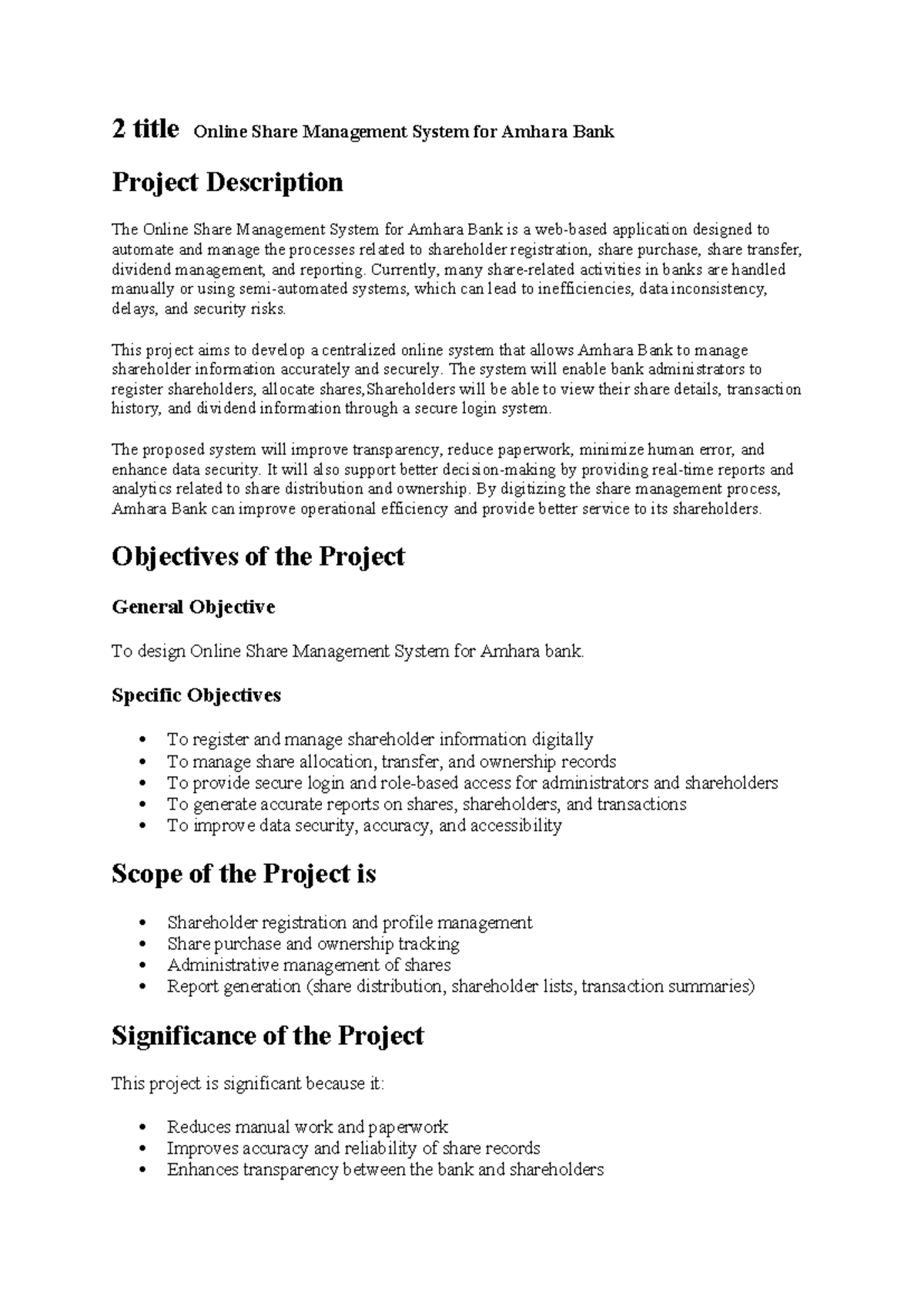 Final Project: Online Share Management System for Amhara Bank - Studocu