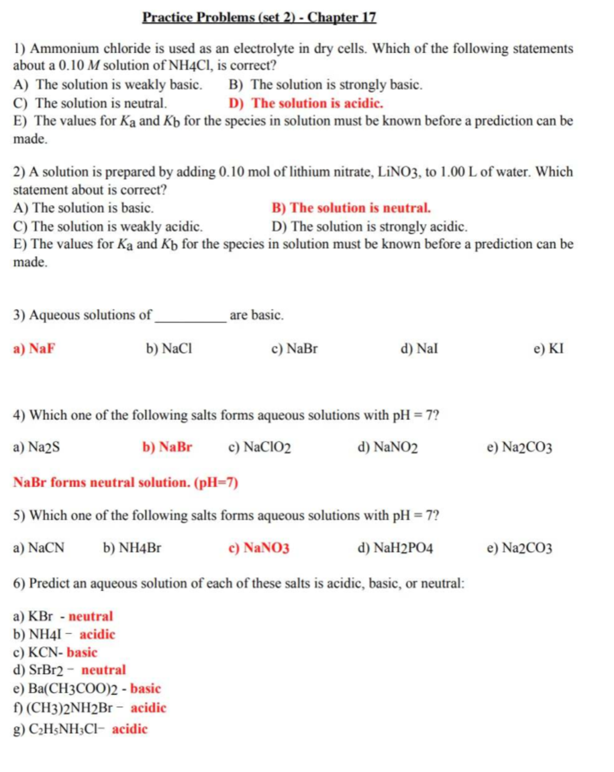 C.PS.17 - Practice problems Chapter 17 - Practice Problems (set 2) Chapter 17 1) Ammonium ...