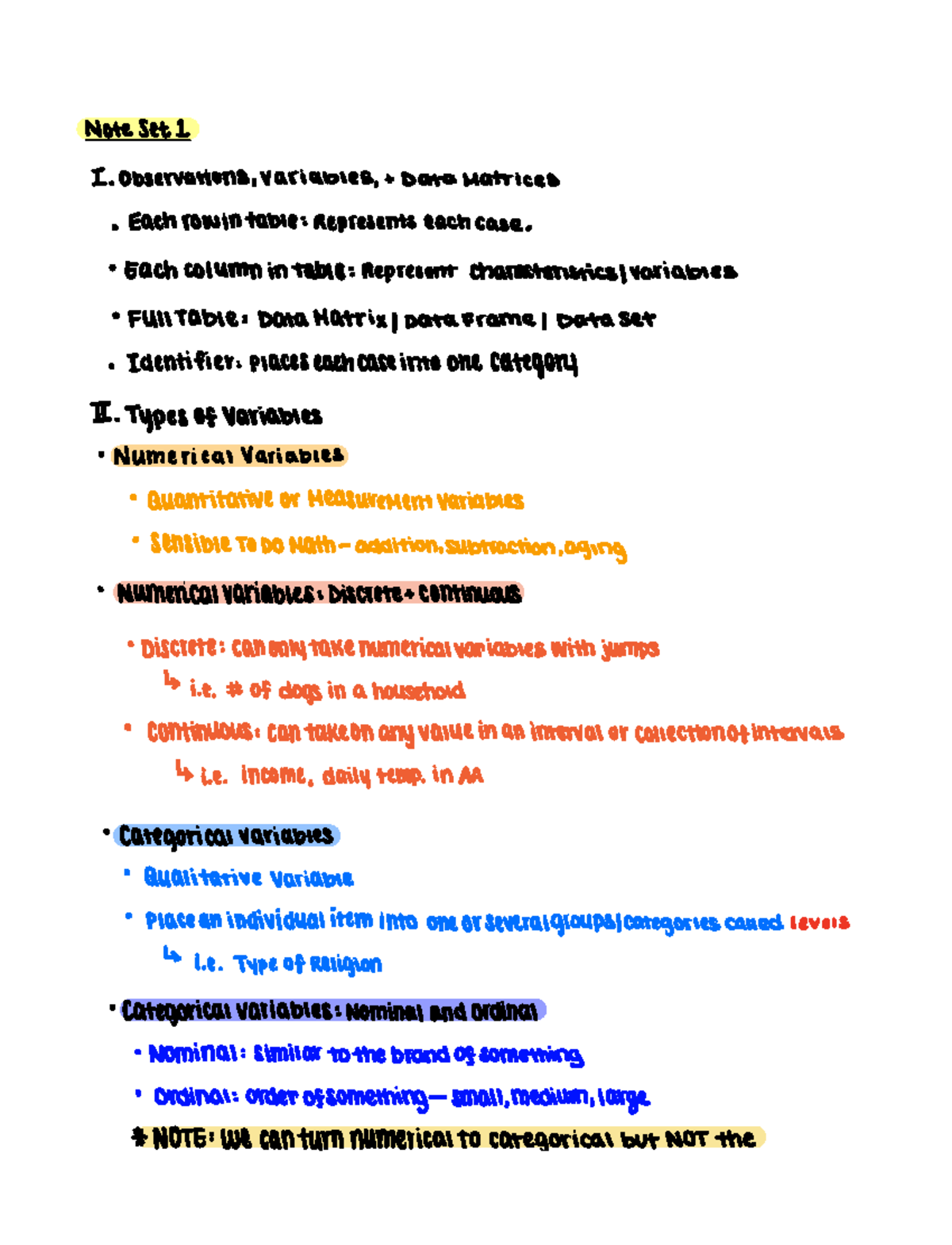 Final Exam Cheat Sheet - Vote Set 1 I Observations variables Data ...