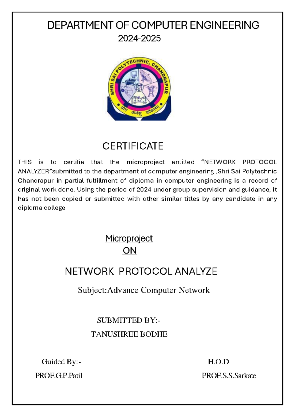 ACN microproject - model paper - DEPARTMENT OF COMPUTER ENGINEERING ...