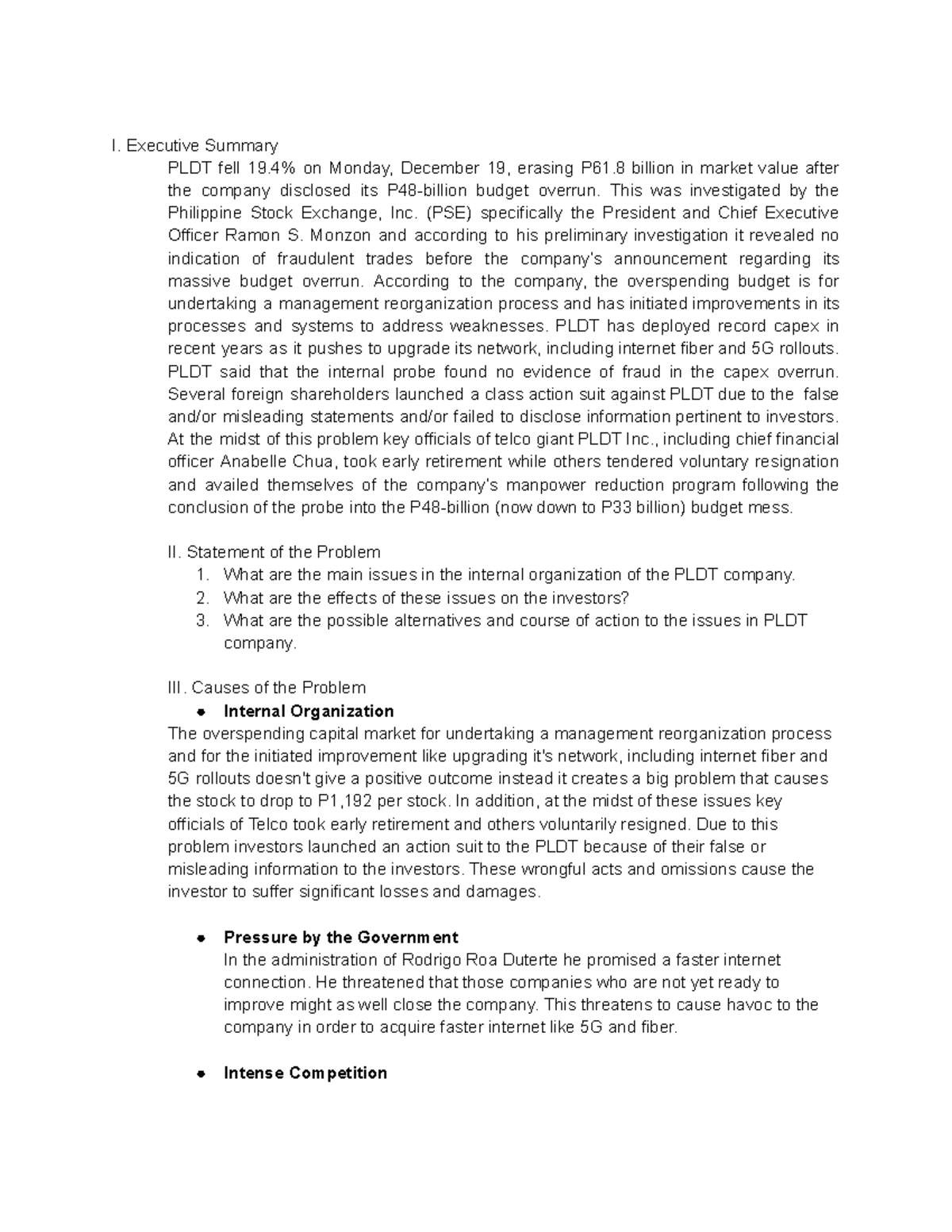 PLDT Case Study: Analyzing Budget Overruns and Organizational Impact ...