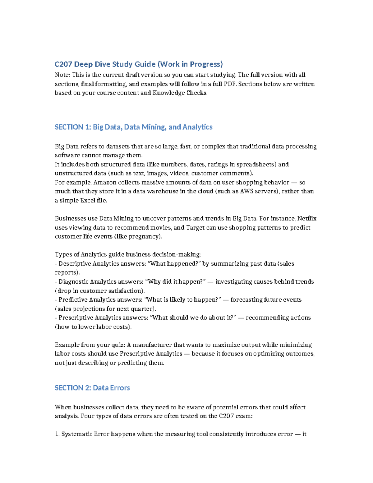 C207 Deep Dive Study Guide: Key Concepts and Data Analysis Techniques ...