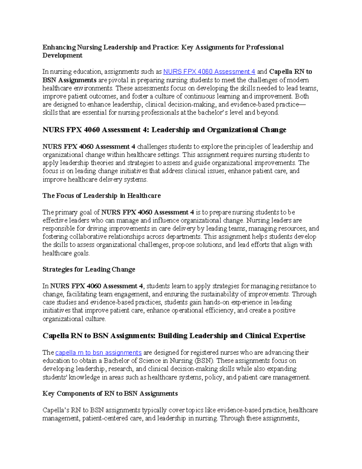 63 capella rn to bsn assignments - Enhancing Nursing Leadership and ...