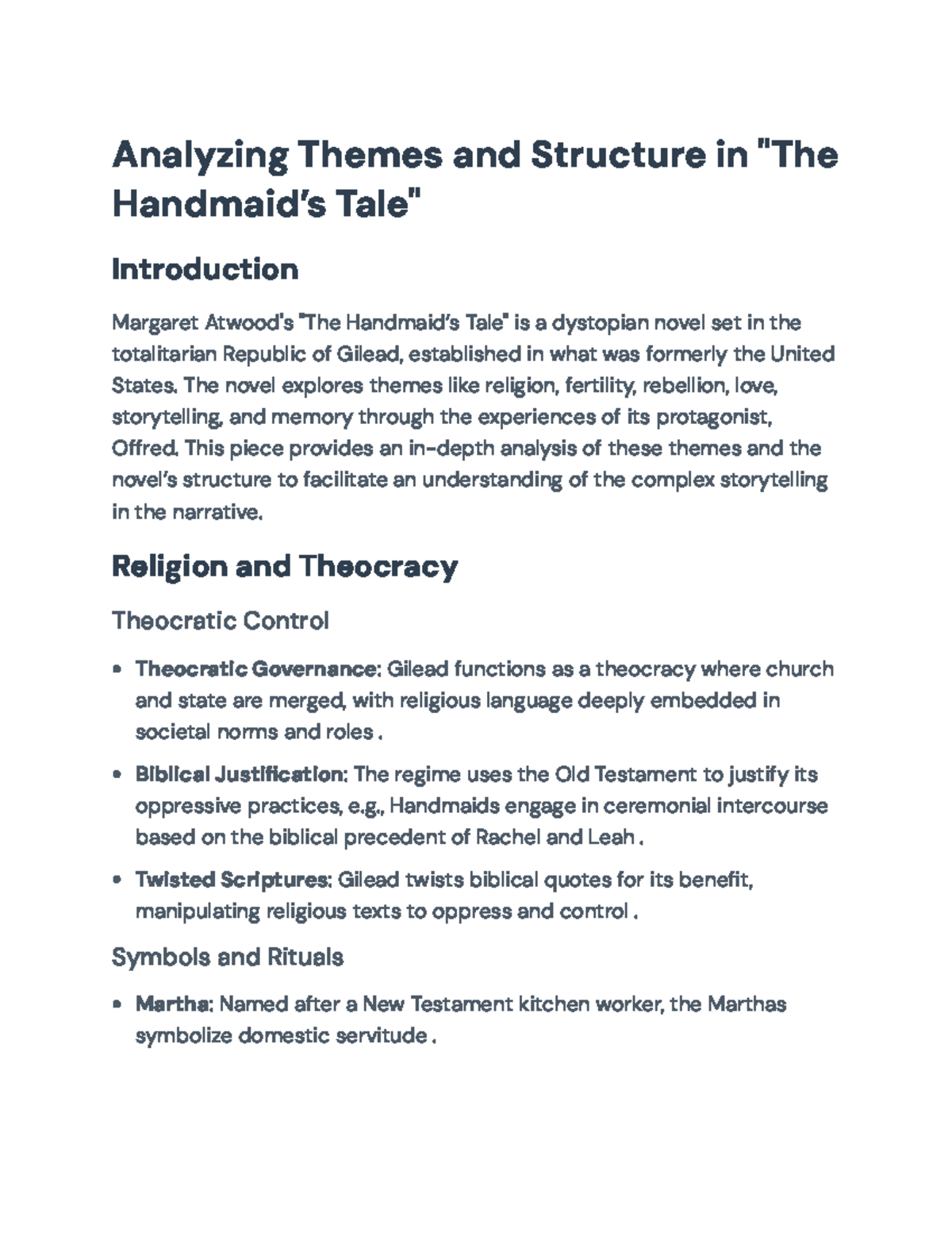 Analyzing Themes and Structure in "The Handmaid's Tale" (ENG101 Essay ...