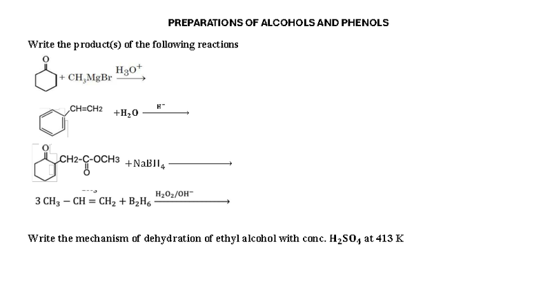 Alcohols and Phenols: Chemical Properties Worksheet (25) - Studocu