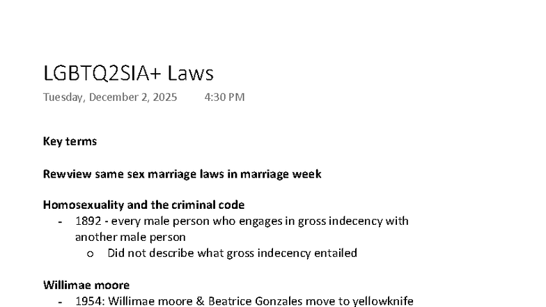 LGBTQ 2SIA+ Laws - Key Lecture Notes on Same-Sex Marriage and Assault ...