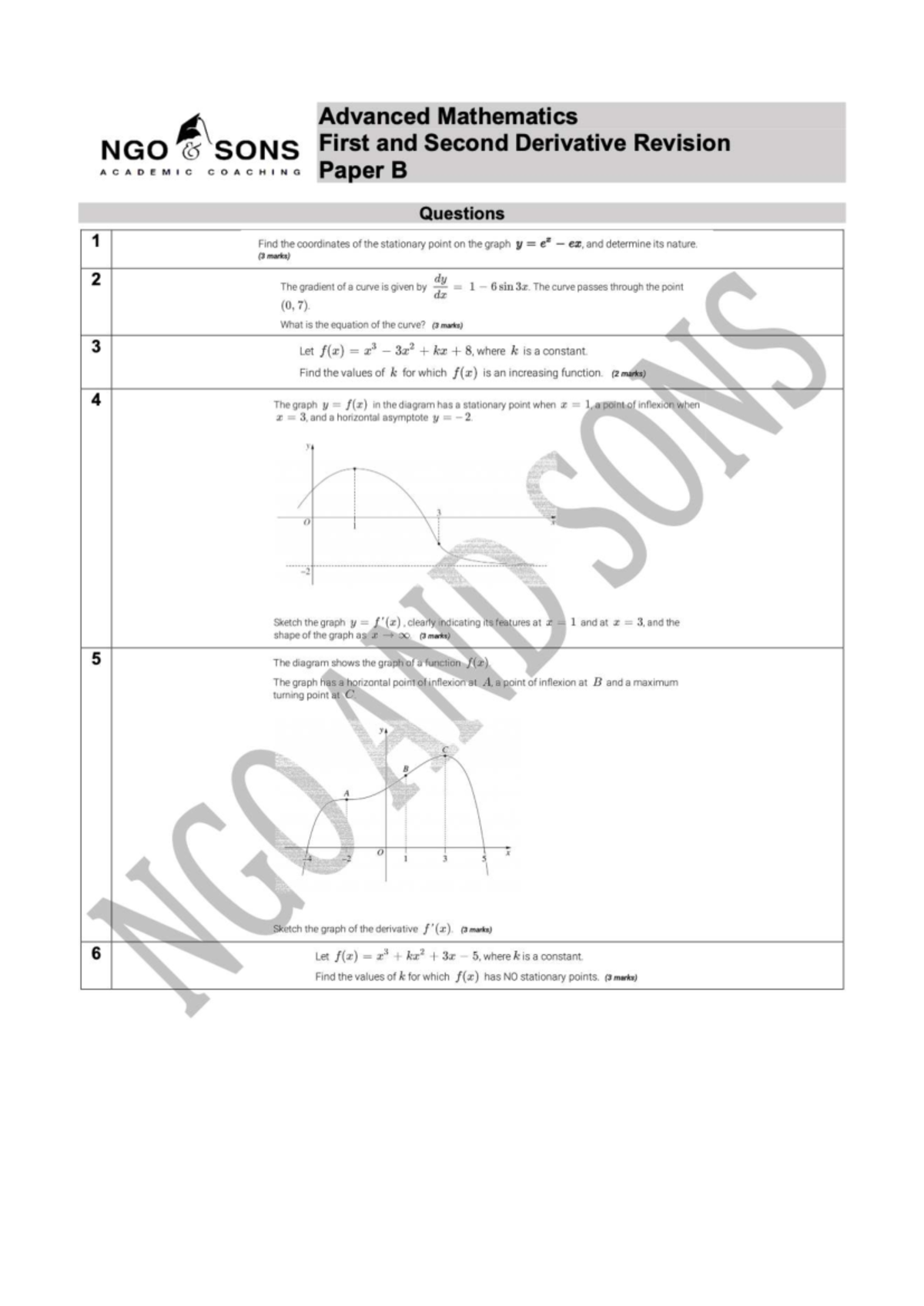 Advanced Mathematics ACADEMIC COACHING Paper B: First & Second ...