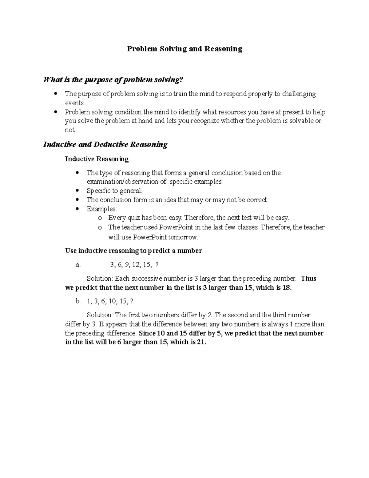 Problem Solving and Reasoning - Problem solving condition the mind to ...