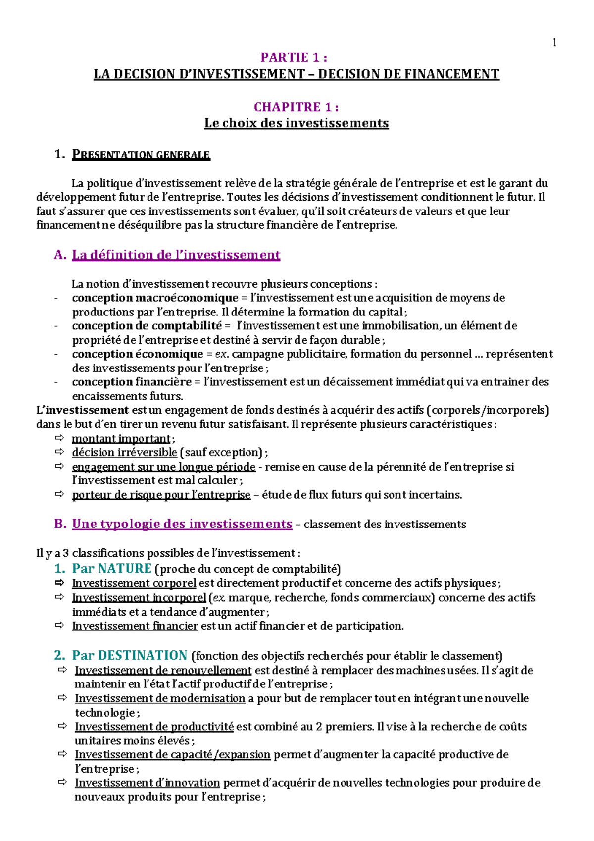 Choix d'Investissement et Critères de Sélection - Cours IAE 2023 - Studocu