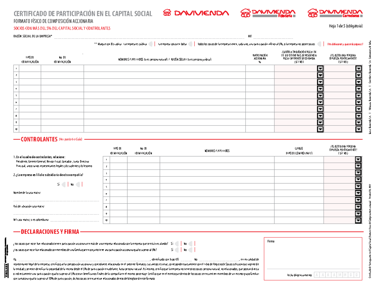 Formato Físico Composición Accionaria Banco Davivienda - Feb 2022 - Studocu