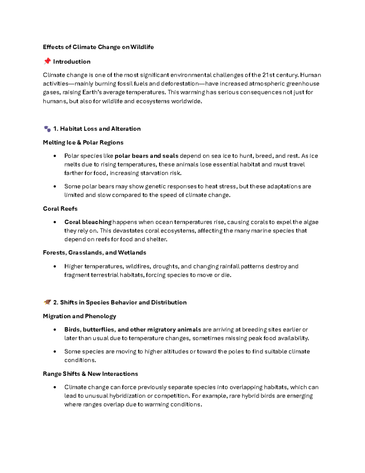 Effects of Climate Change on Wildlife: Impacts and Consequences - Studocu