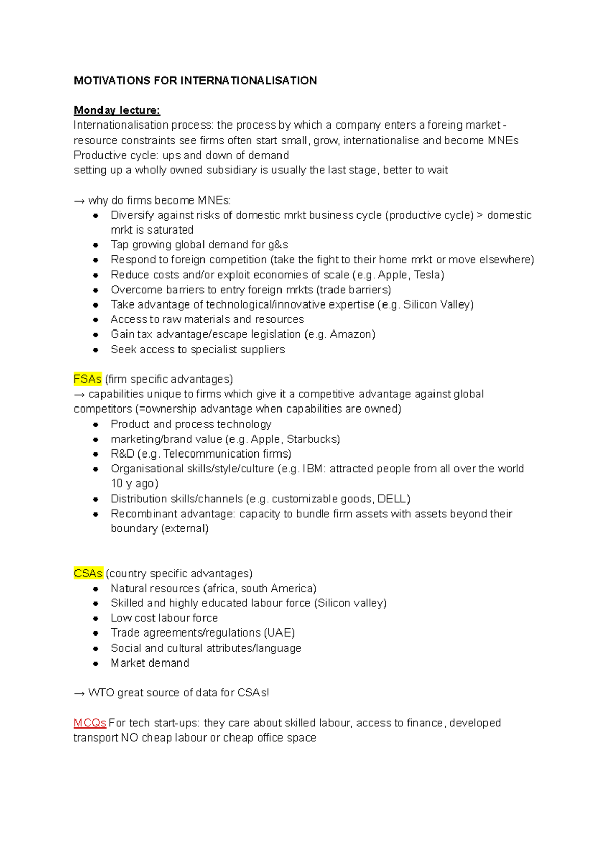 Internationalisation Process: Motivations & Barriers - Block 2 Notes ...