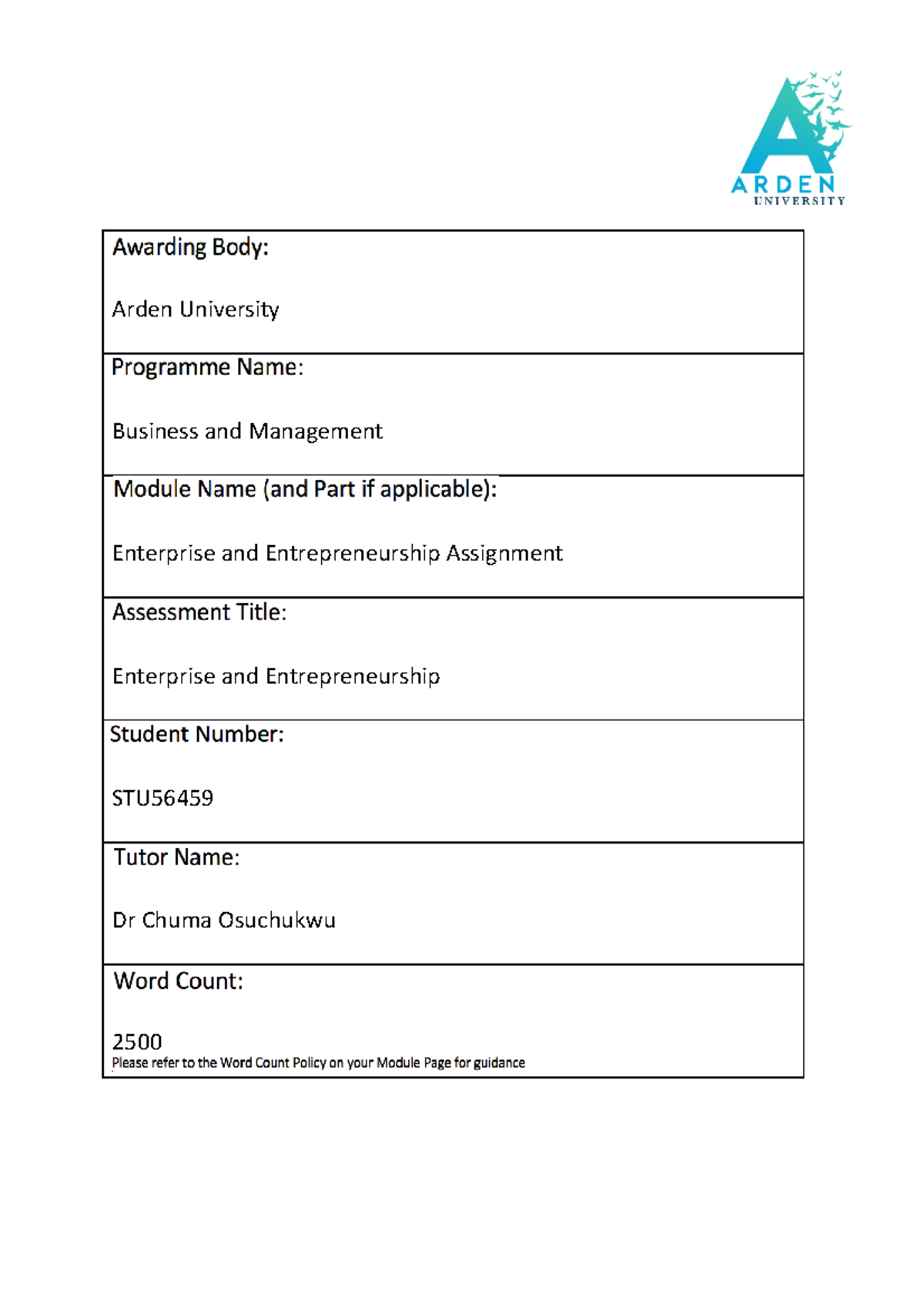 Enterprise and Entrepreneurship Assignment (STU) Overview - Studocu
