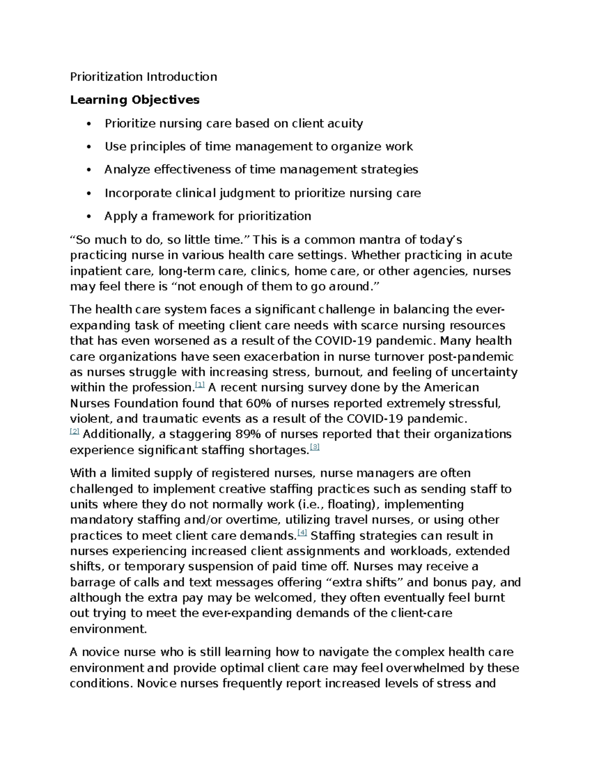 NUR 101: Prioritization and Time Management in Nursing Care - Studocu