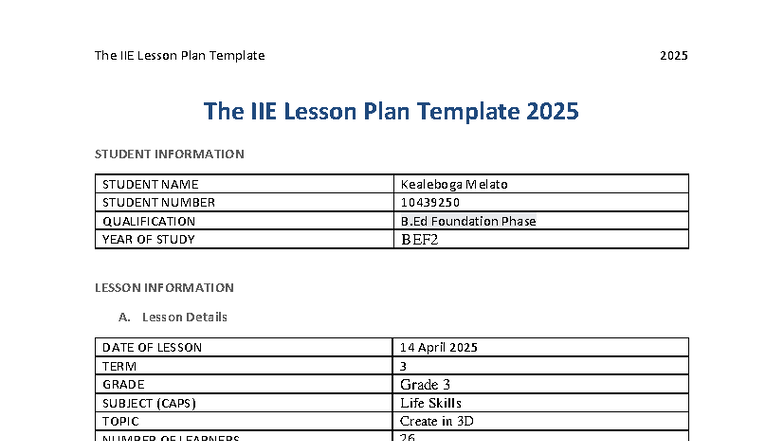 2025 IIE Lesson Plan: Creating Wind-Powered Cars in Grade 3 - Studocu