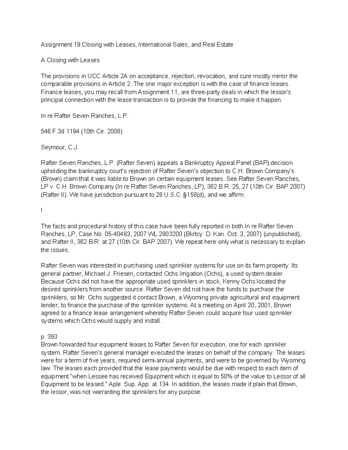 Assignment 19: Closing with Leases, International Sales, and Real ...