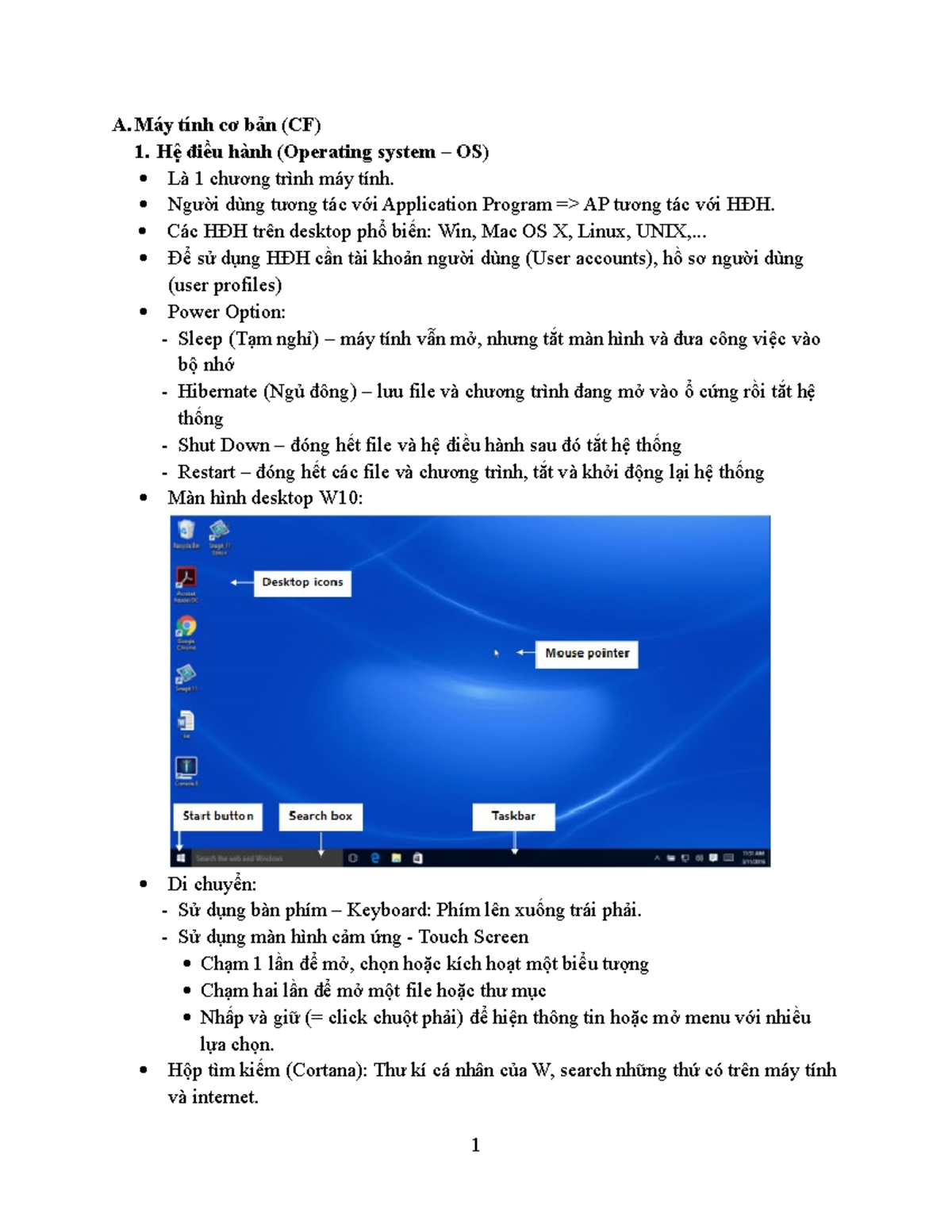 IC3 - IC3 Summaries - Aáy tính cơ bản (CF) 1. Hệ điều hành (Operating system – OS) Là 1 chương ...