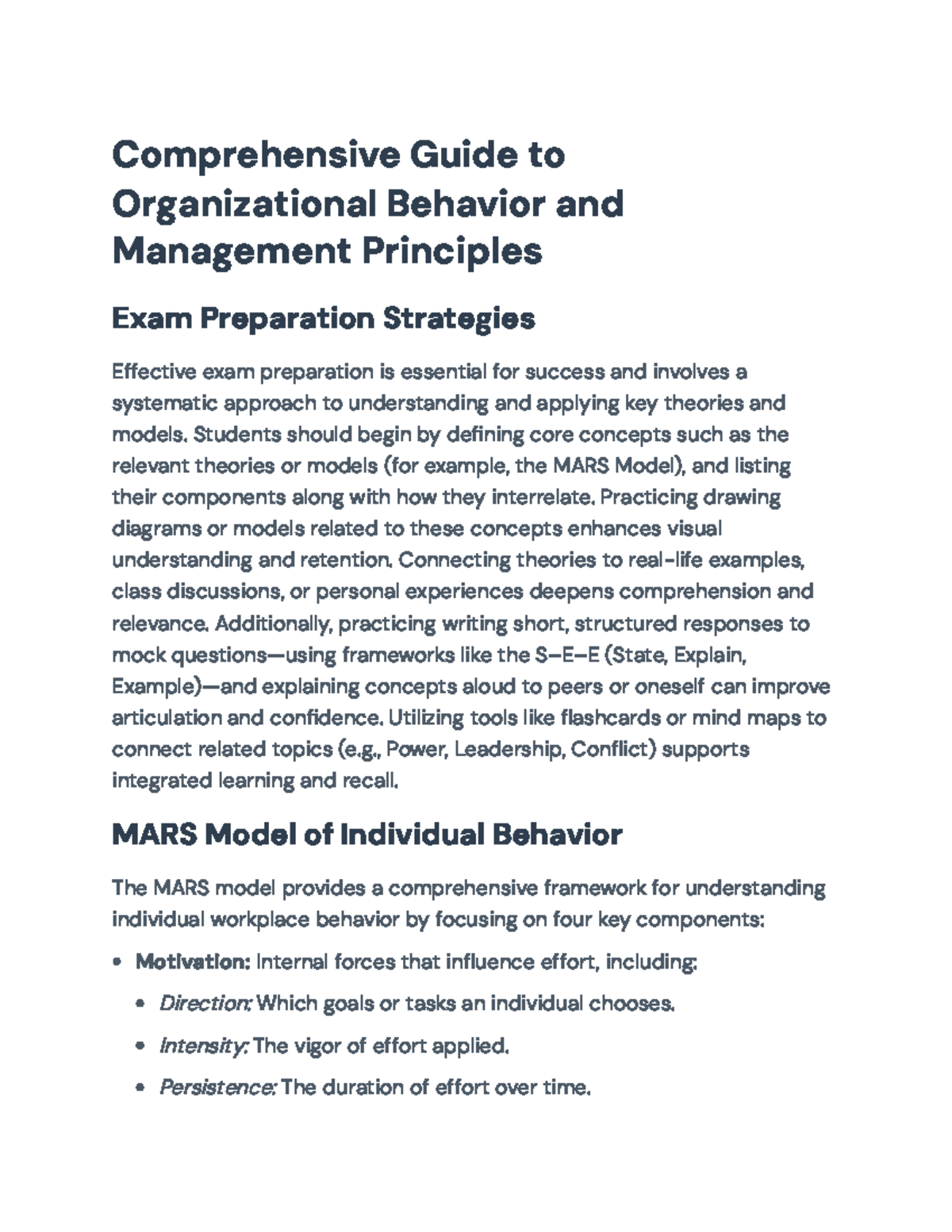 Comprehensive Exam Prep for Org Behavior & Management Principles (OBM ...