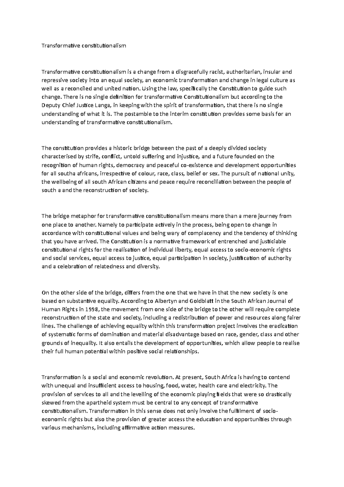 Transformative Constitutionalism Overview: Key Insights and Principles ...