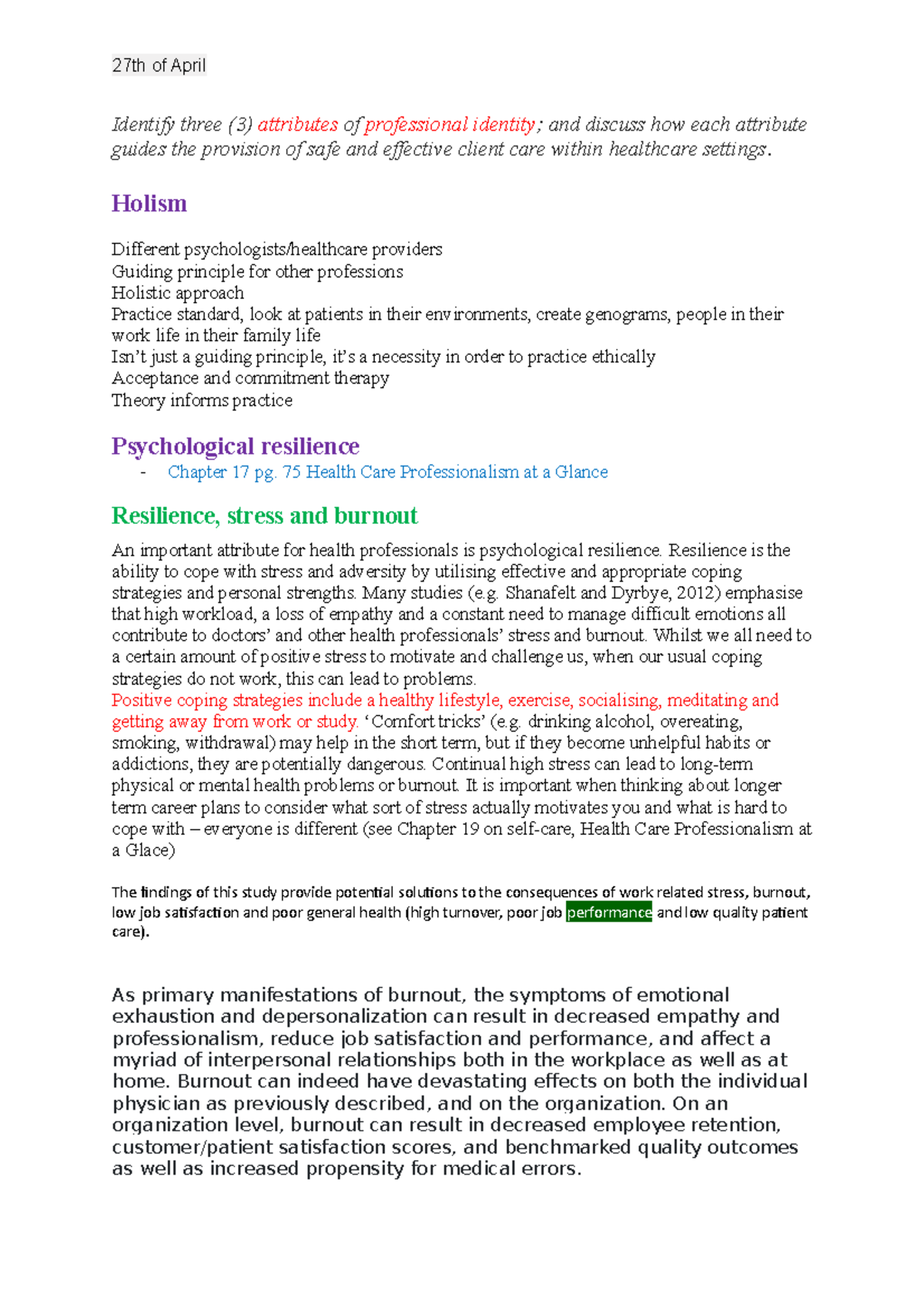 Essay Draft - Identify three (3) attributes of professional identity ...