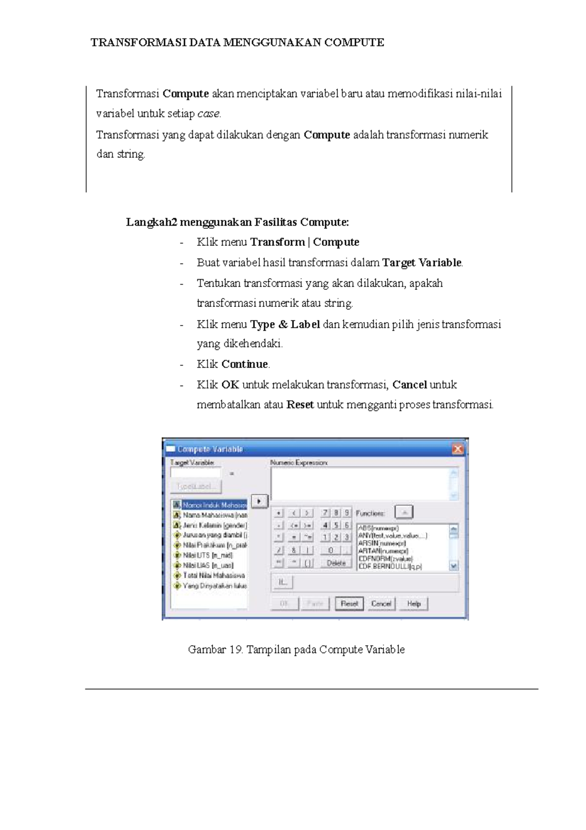 Kuliah Statistik | Transformasi Data Menggunakan Compute - Studocu