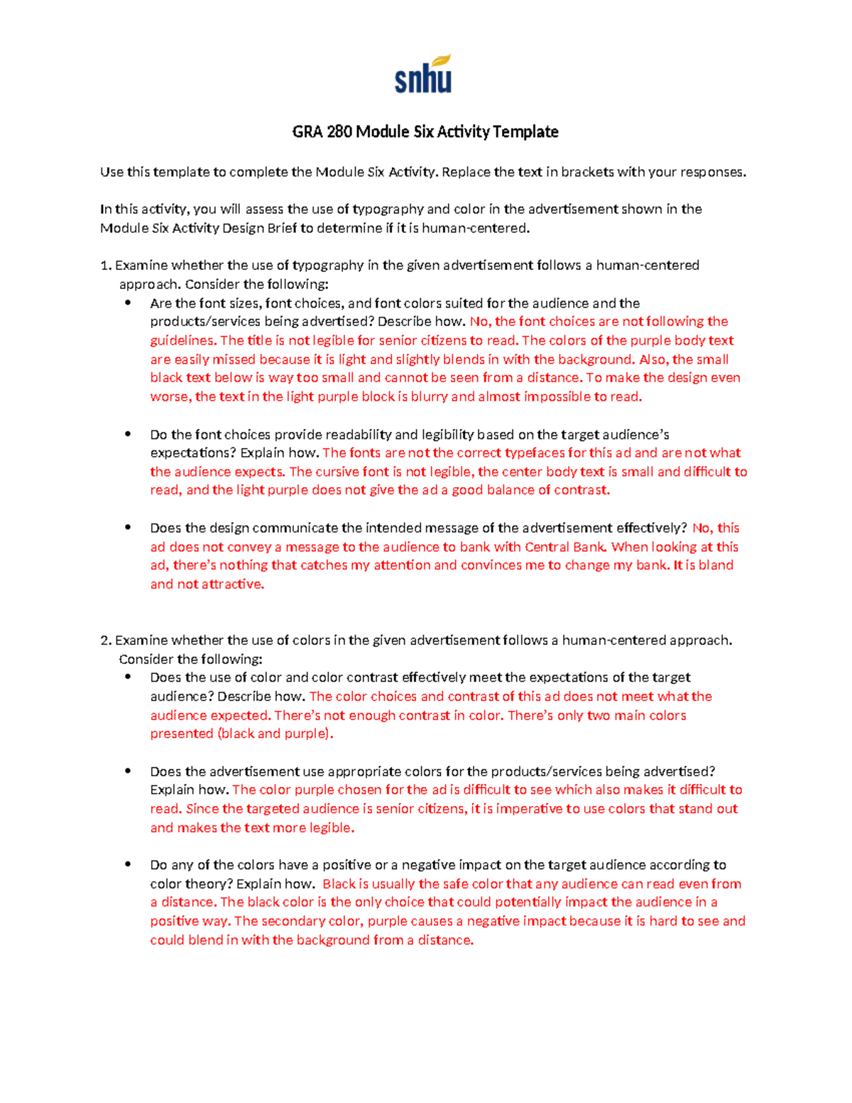 GRA 280 Module 6 Typography & Color Assessment Activity Template - Studocu