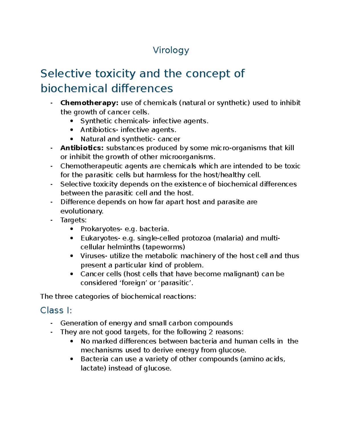 Chemotherapy: Selective Toxicity in Cancer and Viral Infections - Studocu