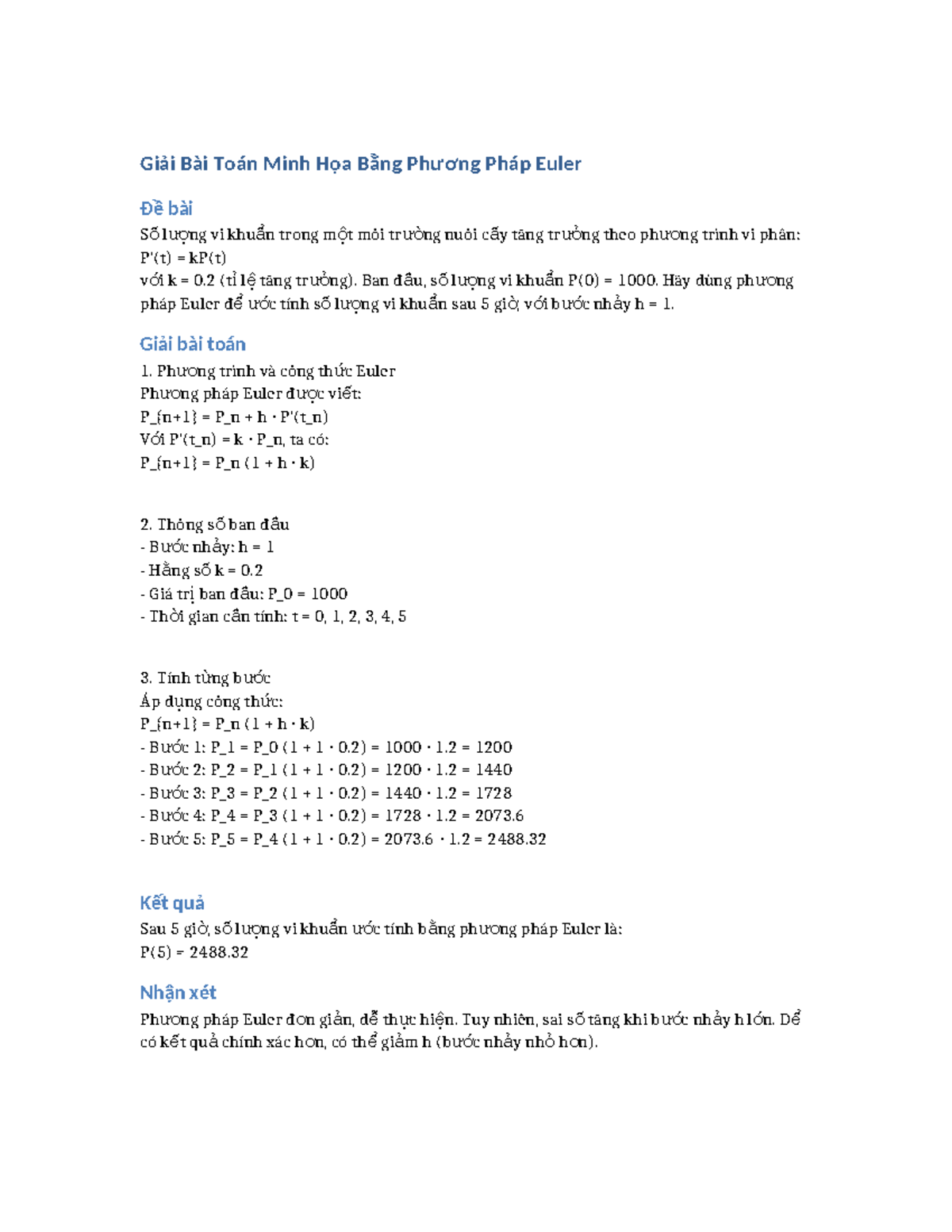 Euler Method Example - Giải Bài Toán Minh Họa Bằng Phương Pháp Euler Đề bài S ố ượl ng vi khu ẩn ...