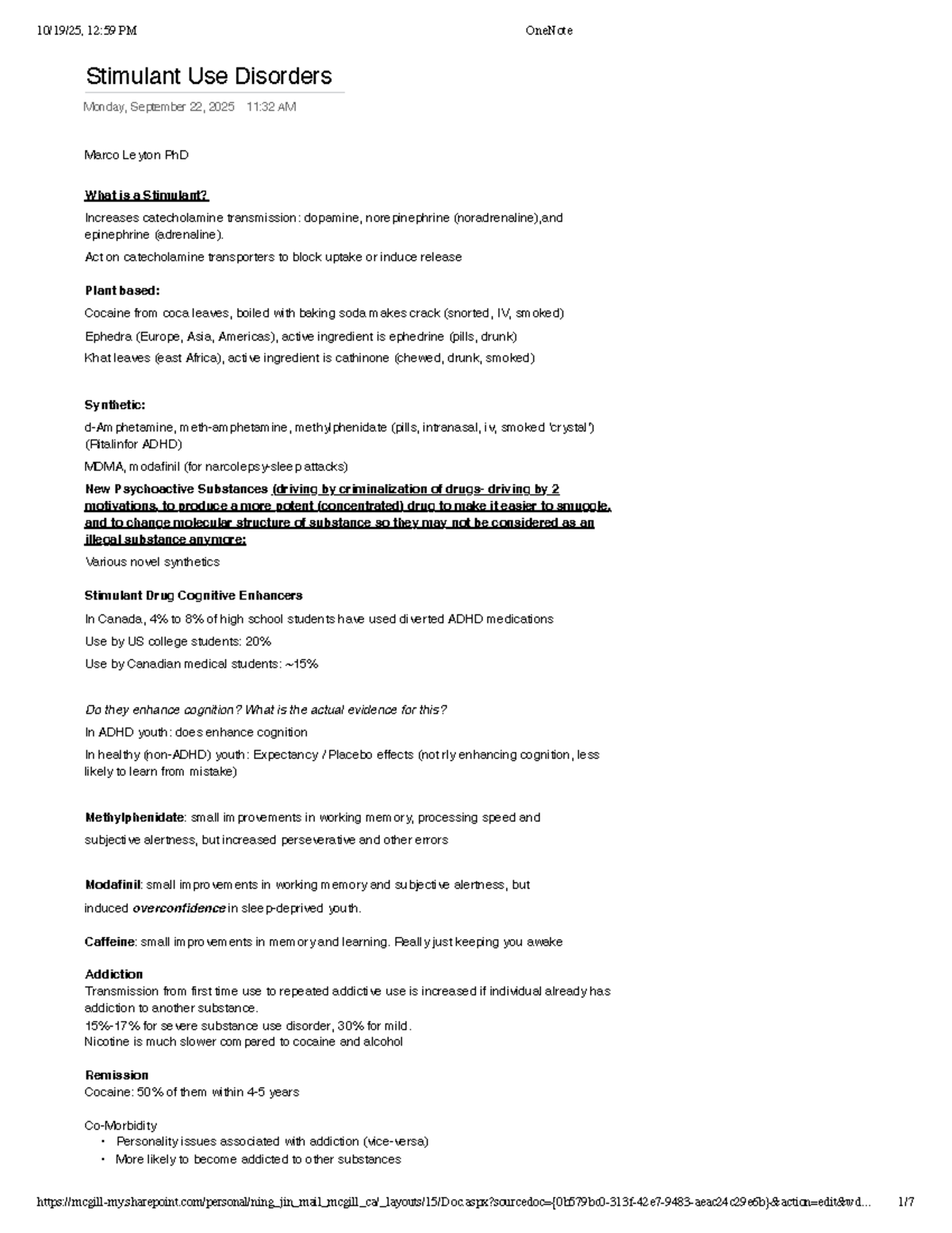 Psyt 301 - Lecture 3: Stimulant Use Disorders and Addiction Insights ...