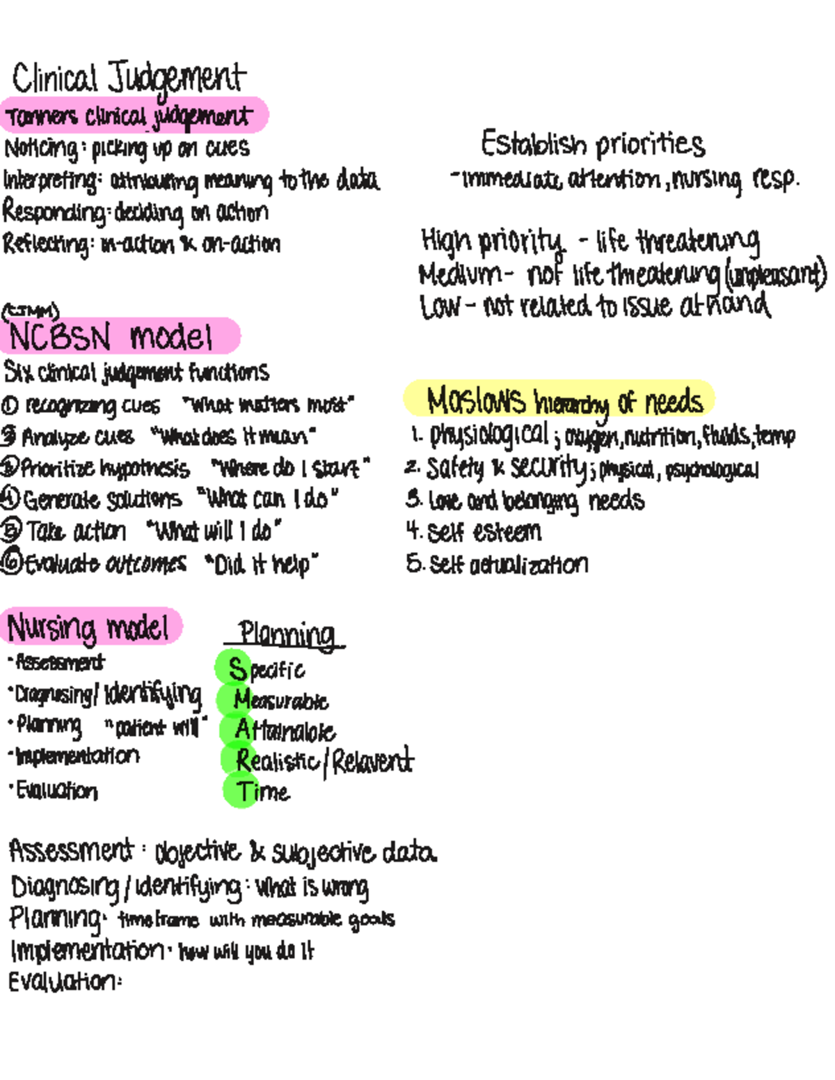 Clinical Judgement Notes (CJMM) - Prioritizing Nursing Actions - Studocu