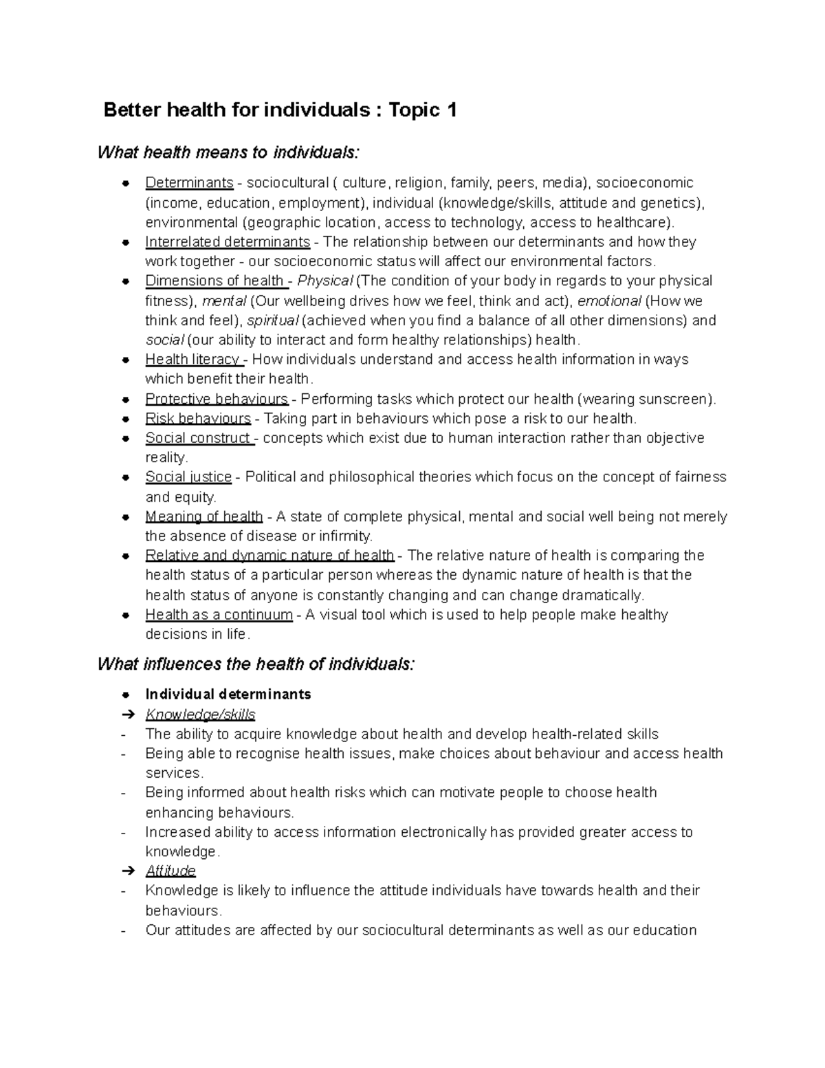 PDHPE Year 11 Notes: Understanding Health, Fitness, and Wellbeing - Studocu