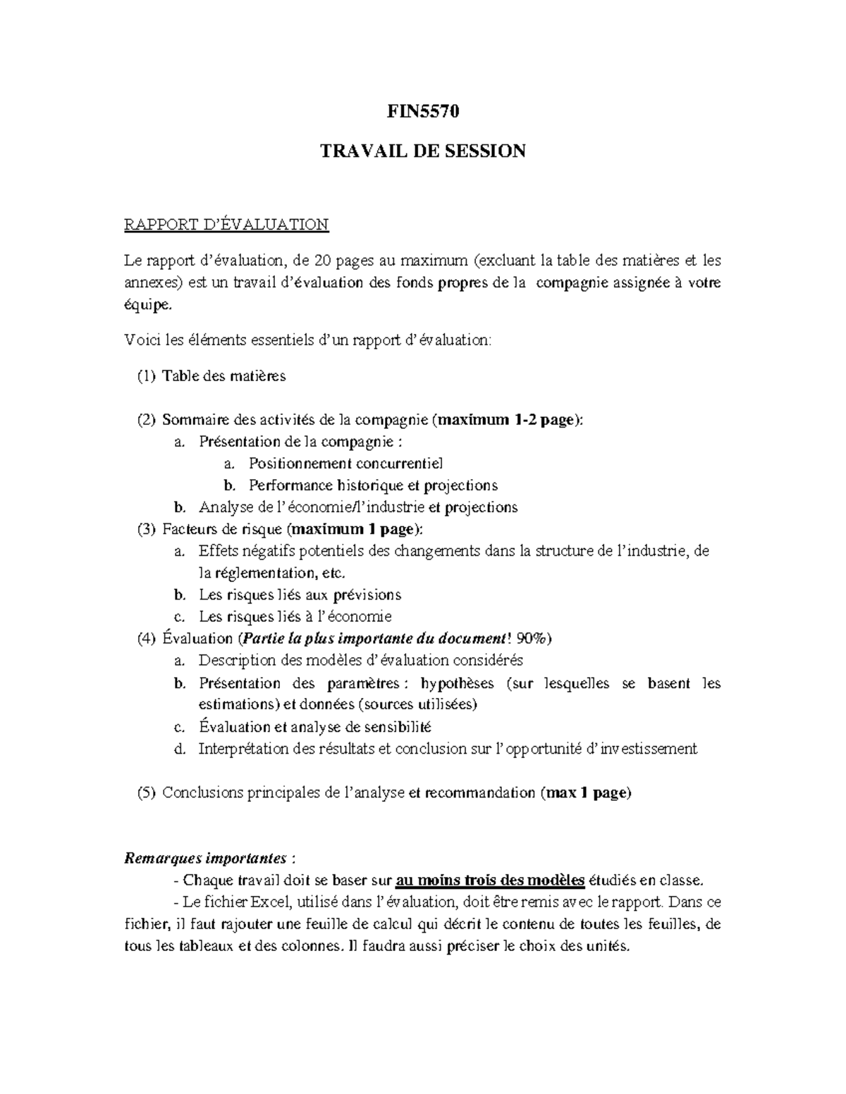 FIN5570 Guide de Travail de Session : Rapport d'Évaluation Financière ...