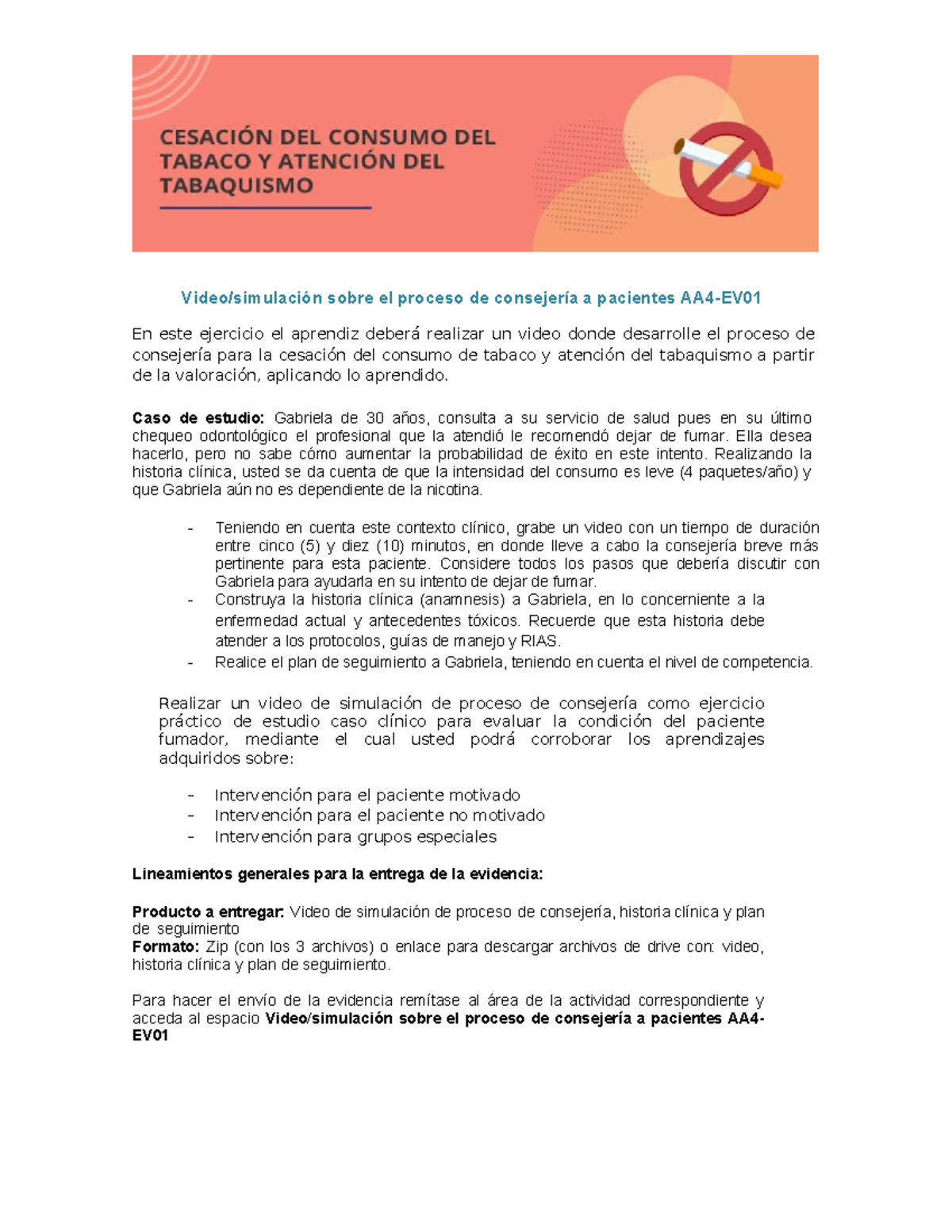 Video Simulación de Consejería para Pacientes AA4-EV - Studocu