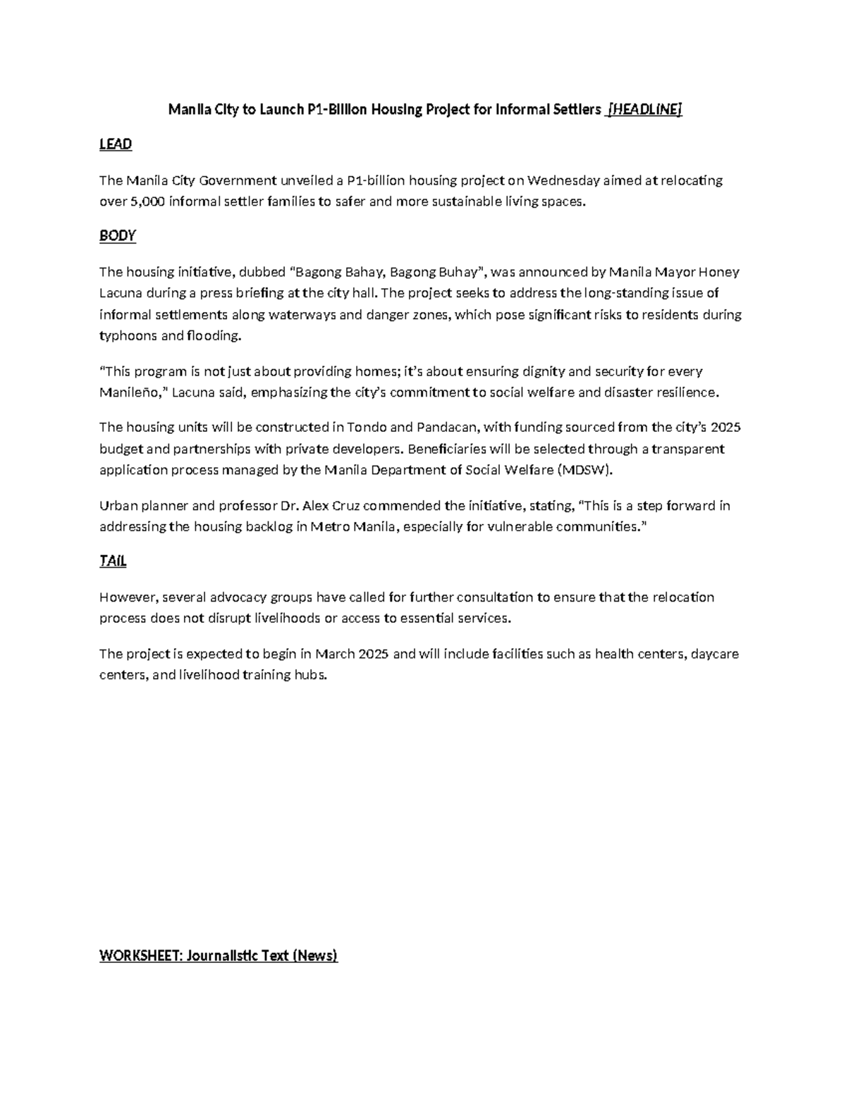 Manila City Housing Project for Informal Settlers: Overview and Details - Studocu