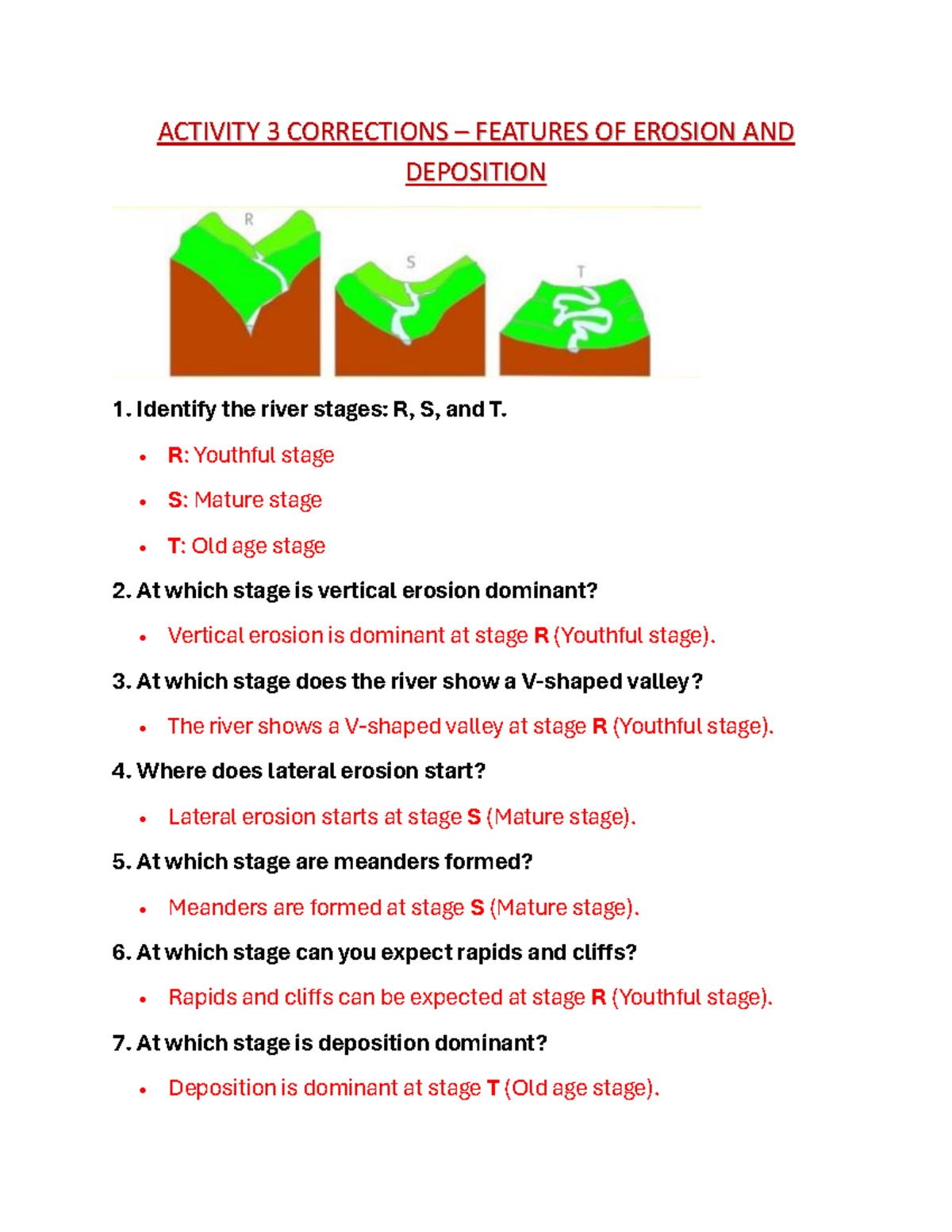 Corrections for Activity 3: Erosion and Deposition Features - Studocu