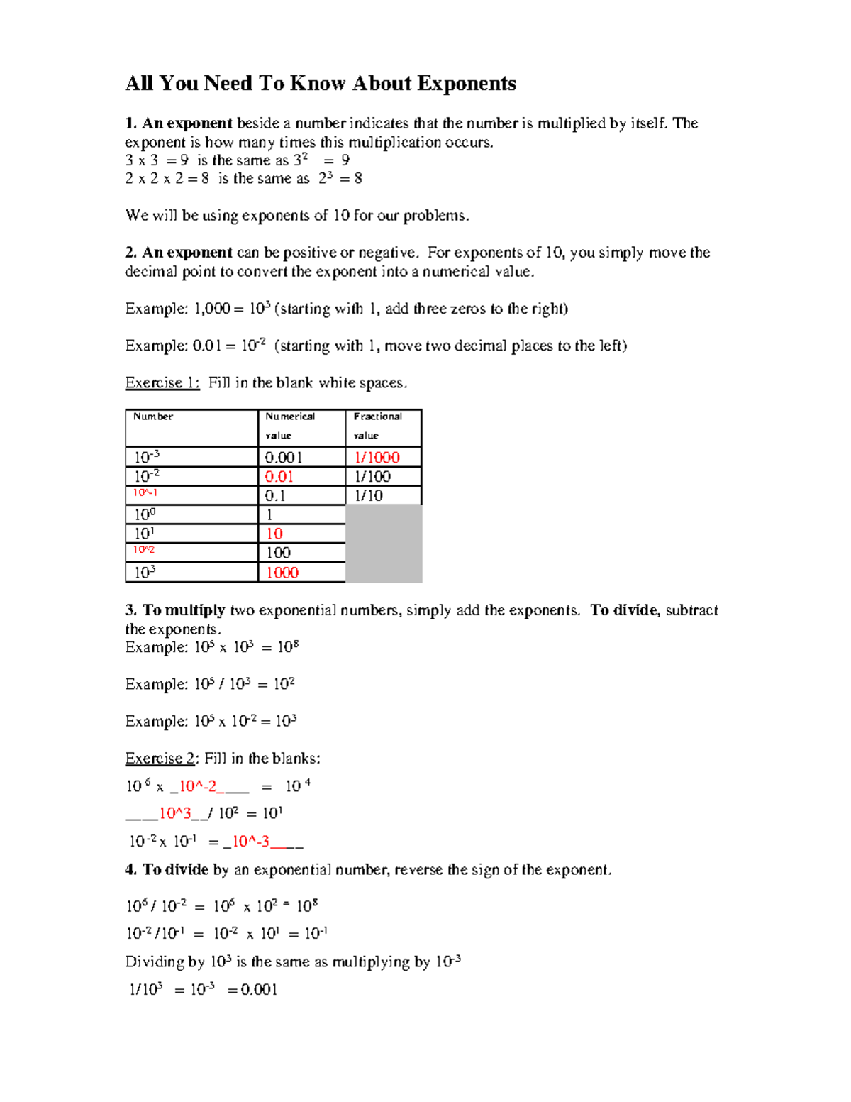 Exponents and Conversions: Comprehensive Guide (04282020) - Studocu