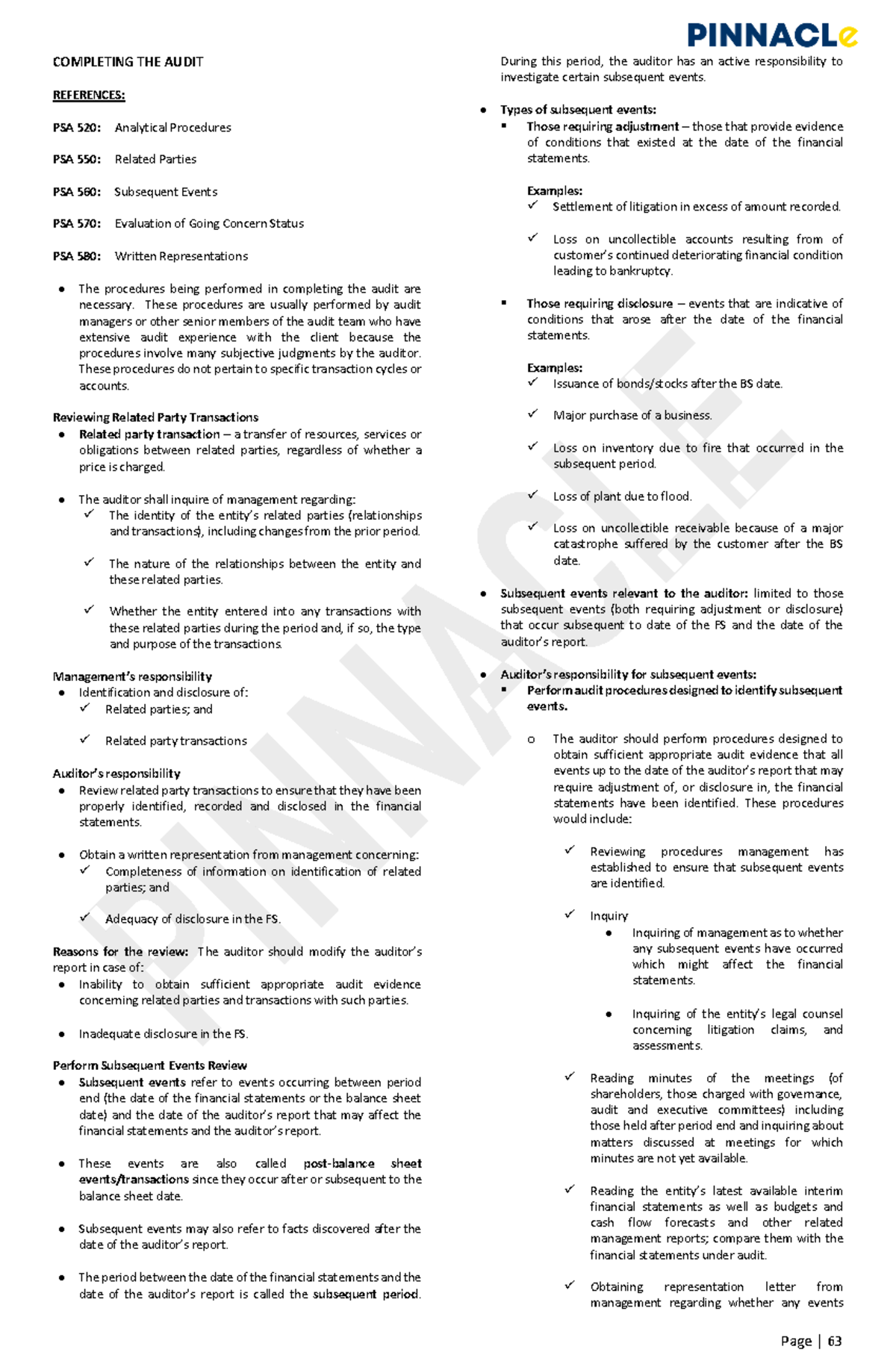 PSA Audit Procedures: Completing the Audit Process and Review - Studocu