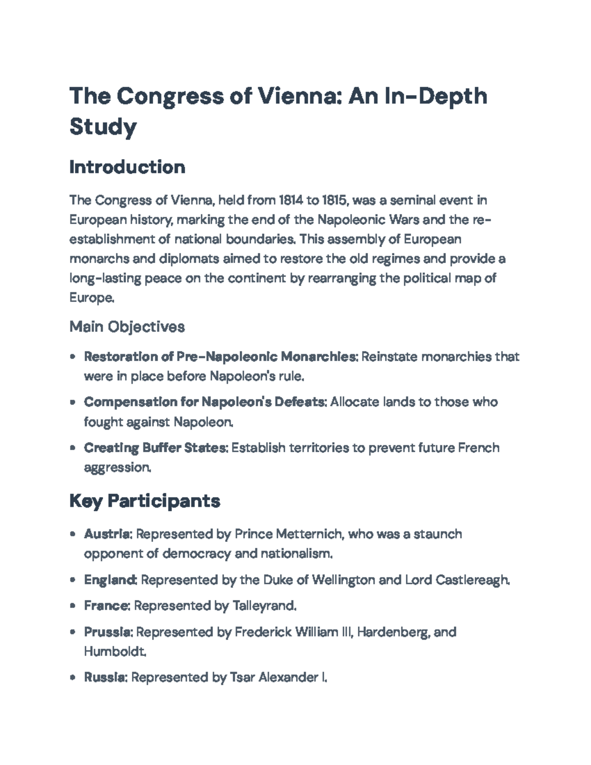 The Congress of Vienna (1814-1815): Restoration and Impact Analysis ...