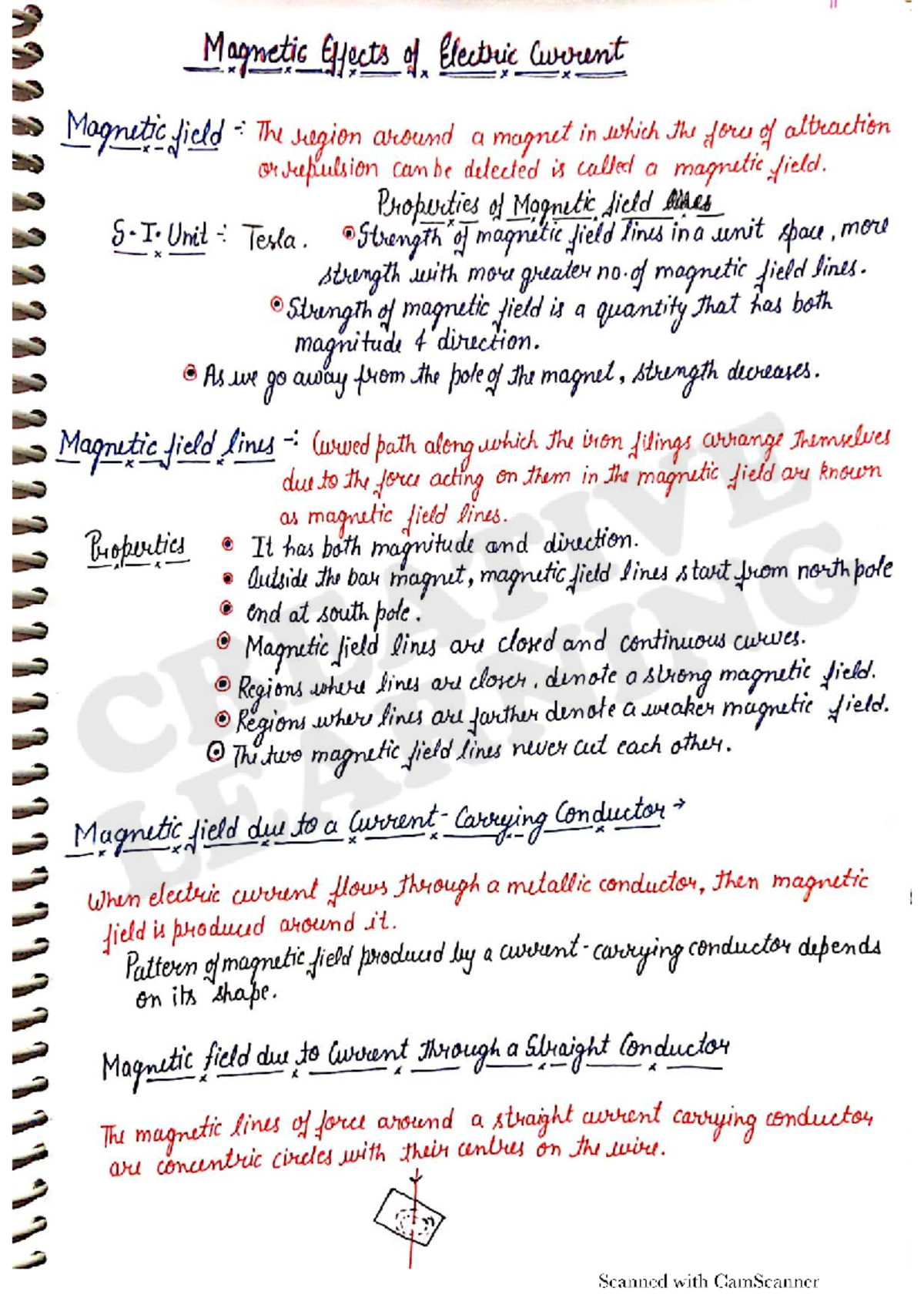 MAGNETIC EFFECT OF ELECTRIC CURRENT Class 10 Science Pre-Board Notes ...