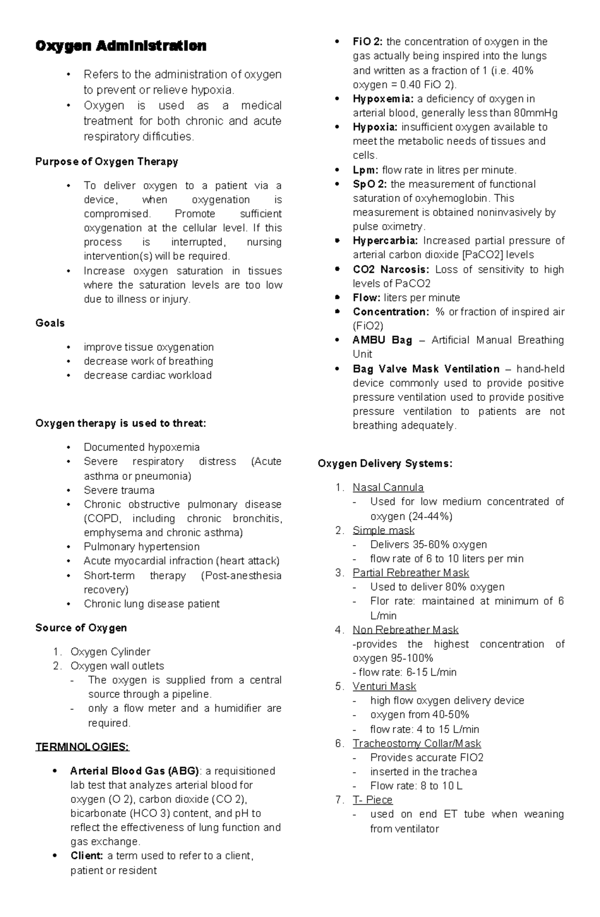 Oxygen-Administration - Oxygen Administration • Refers to the ...