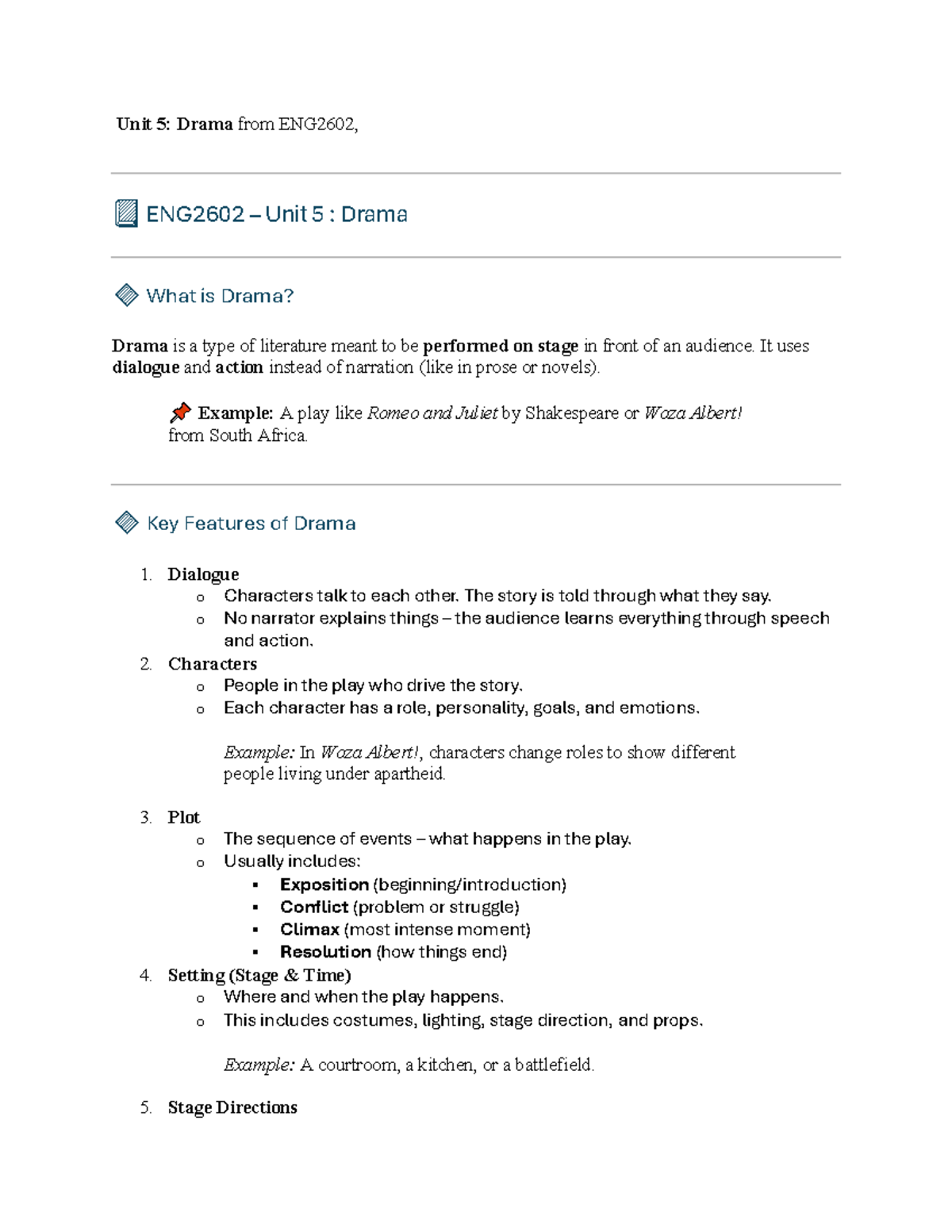 ENG2602 Unit 5: Key Concepts in Drama and Its Purpose - Studocu