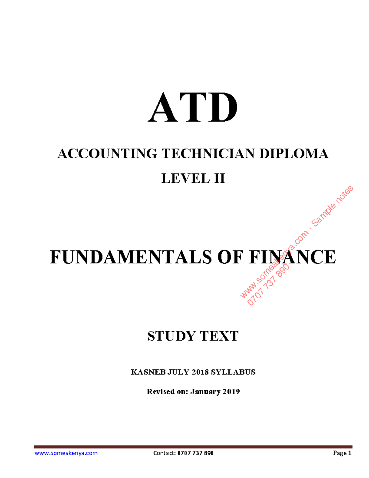 Fundamentals of Finance - ATD Level II Study Notes (KASNEB 2018) - Studocu