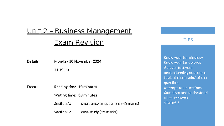 Unit 2 Business Management Exam Revision Guide - Studocu