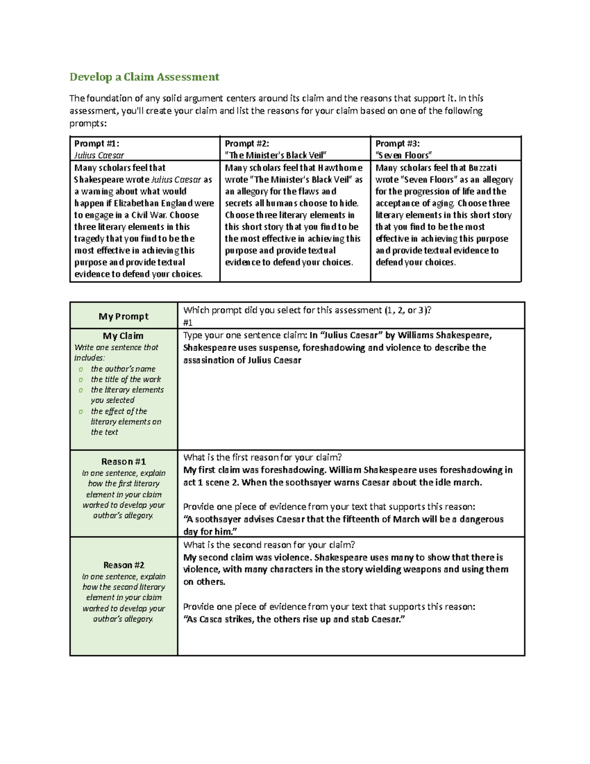 Develop a claim assess rubric - Develop a Claim Assessment The ...