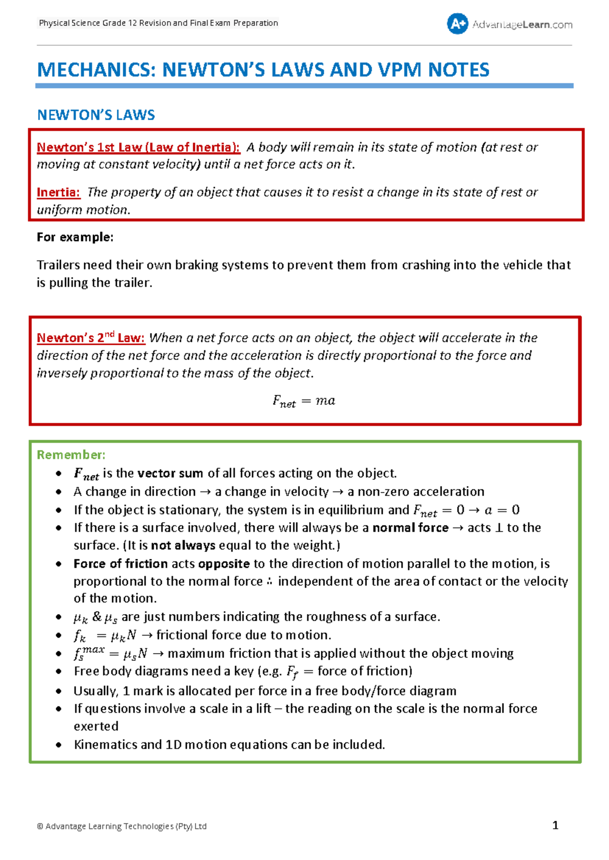 Physical Science Grade 12 Final Exam Prep: Mechanics Notes - Studocu