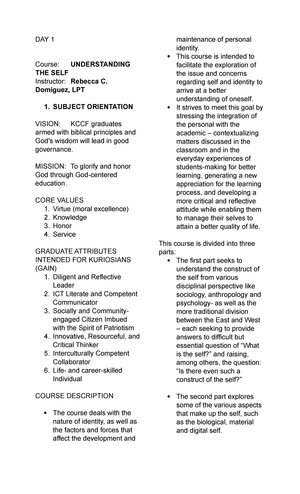Review Lecture for MIDTERM EXAM in UTS: Understanding the Self - Studocu